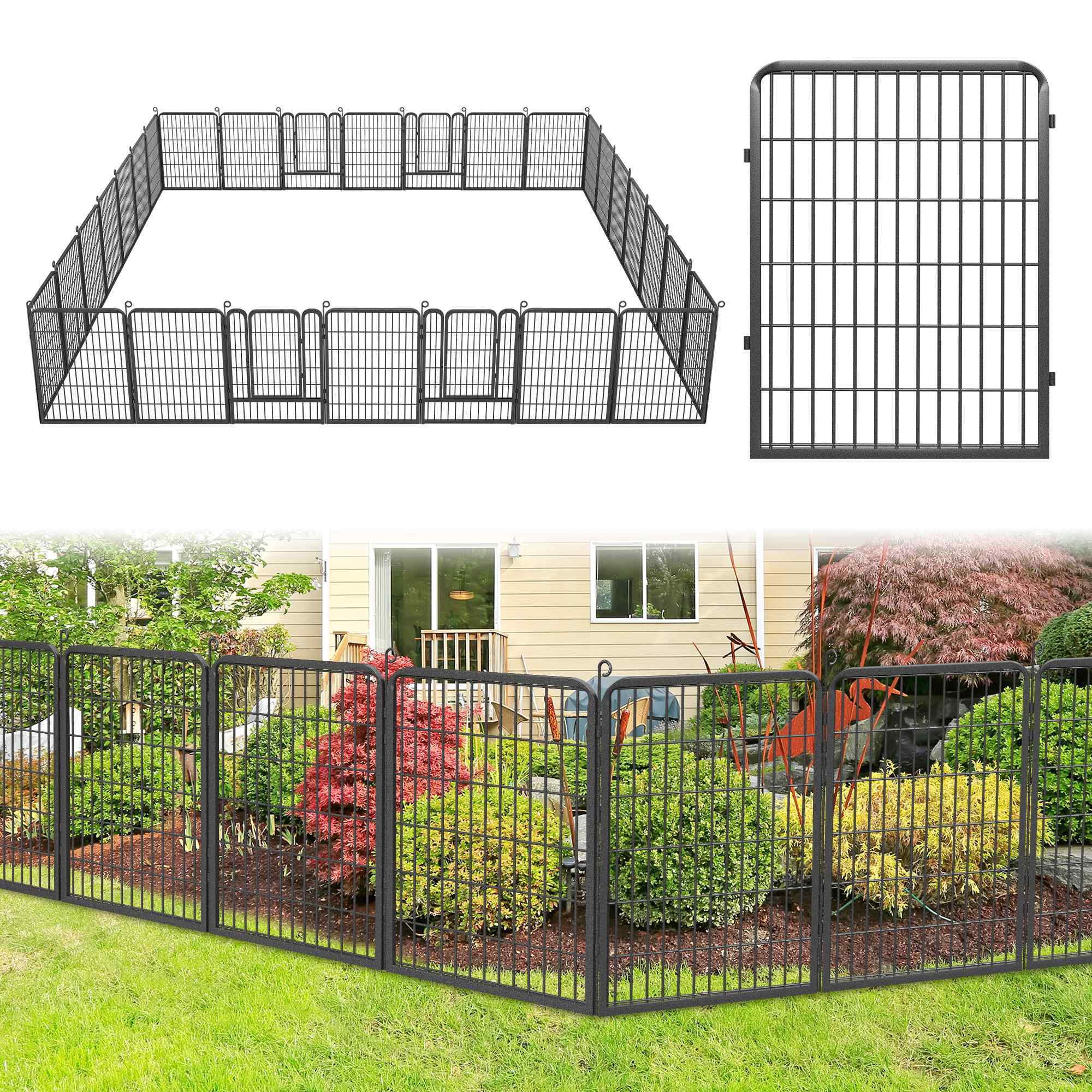 Metal Garden Fence 75ft(L)×40in(H) No Dig Fence Panels with Gate ...