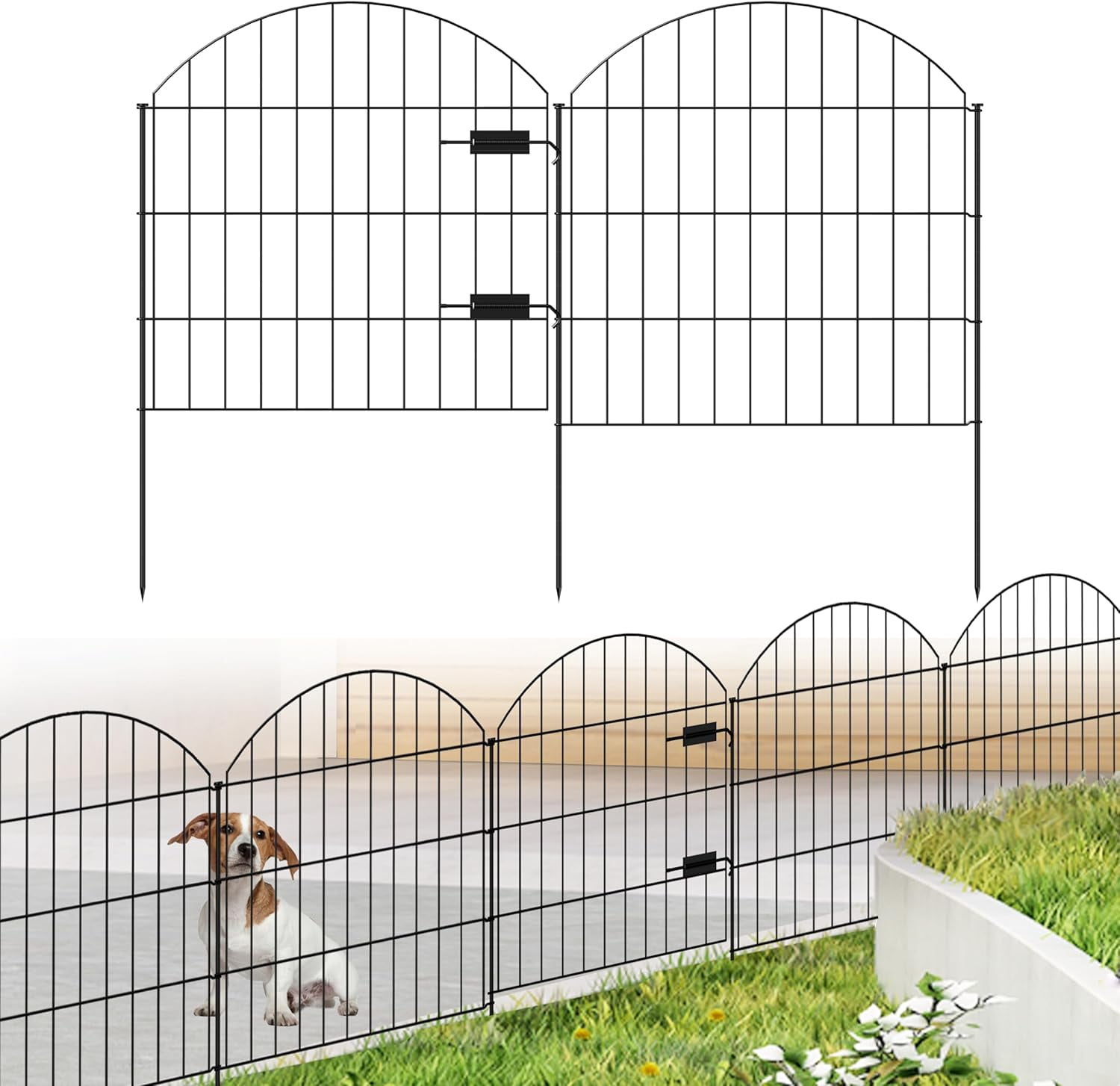 Metal Garden Fence with Gate 28in (H) X 11.7ft (L), 1 Gate + 4 Panels ...