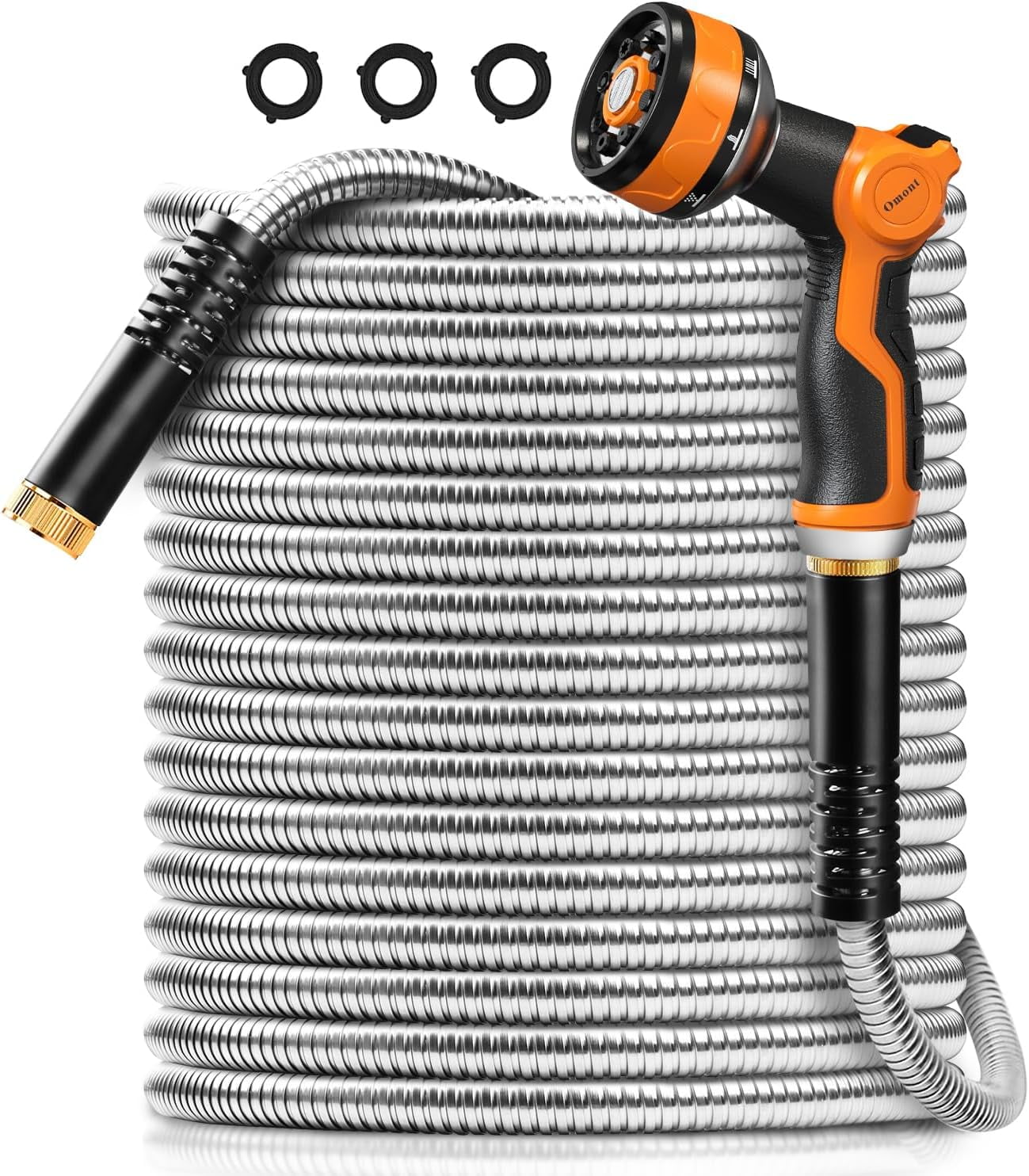 Metal Garden Hose 100FT, Stainless Steel Water Hose with Nozzle ...
