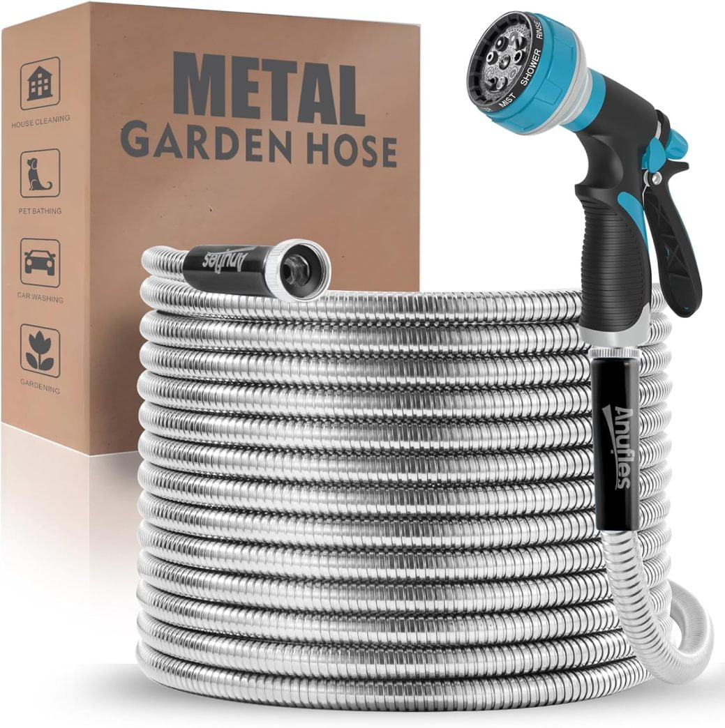 Metal Garden Hose 100ft- Stainless Steel Water Hose With Solid Fitting ...