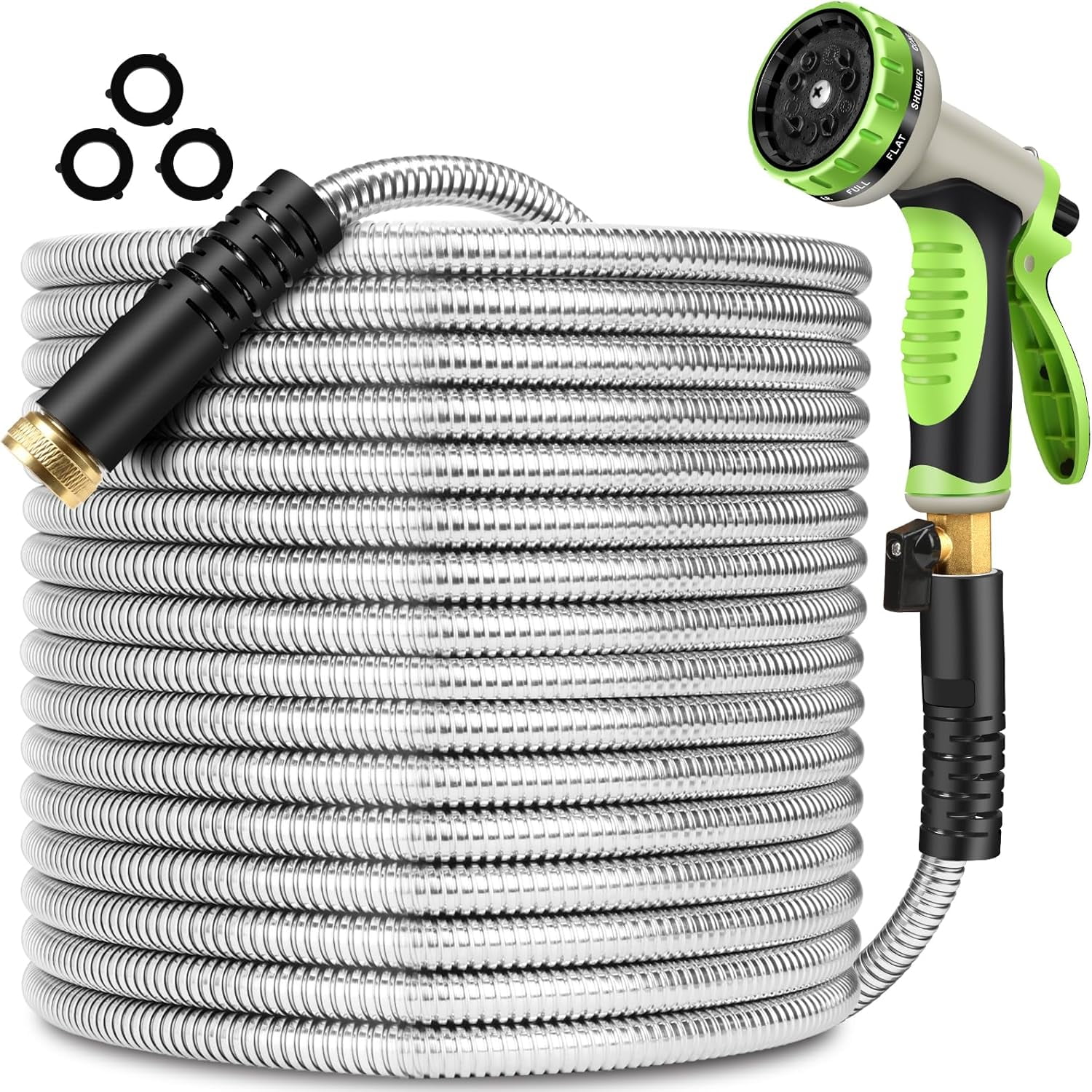 Metal Garden Hose 50 ft Stainless Steel Water Hose Heavy Duty with 10 ...