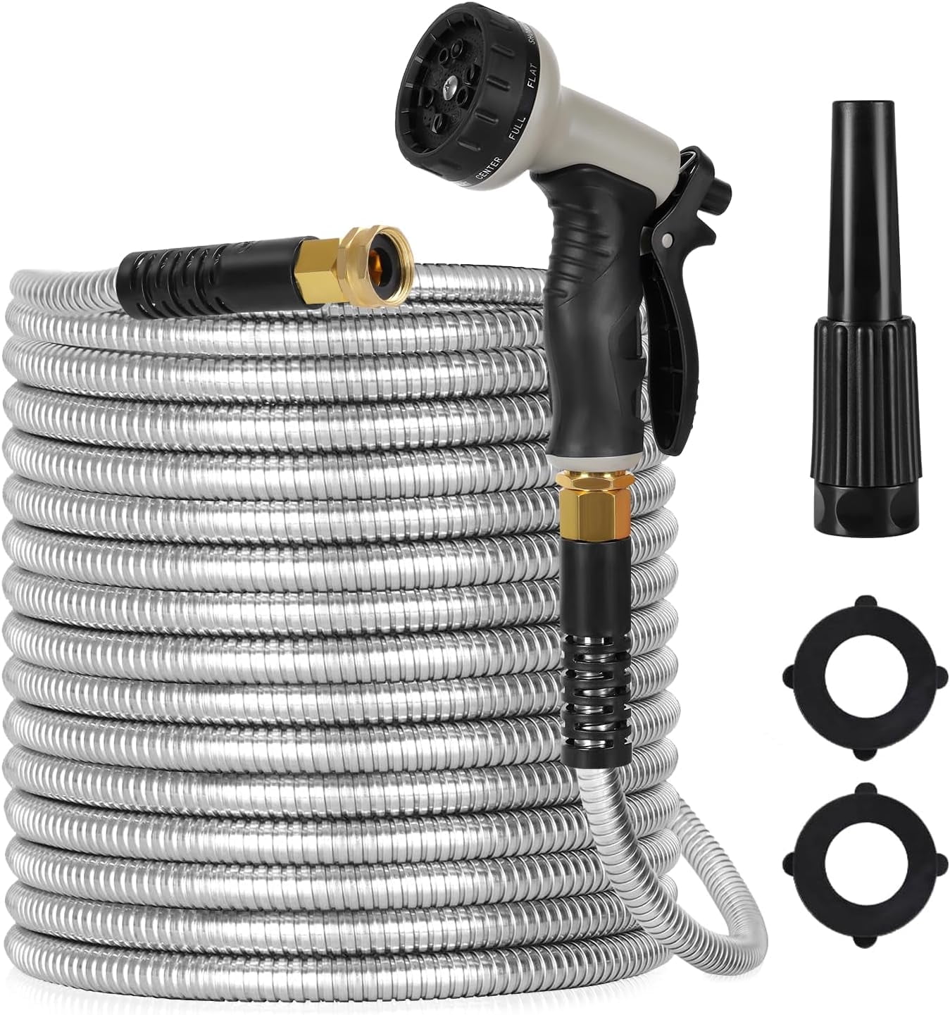 Metal Garden Hose, 50ft Stainless Steel Flexible Water Hose with 10 ...