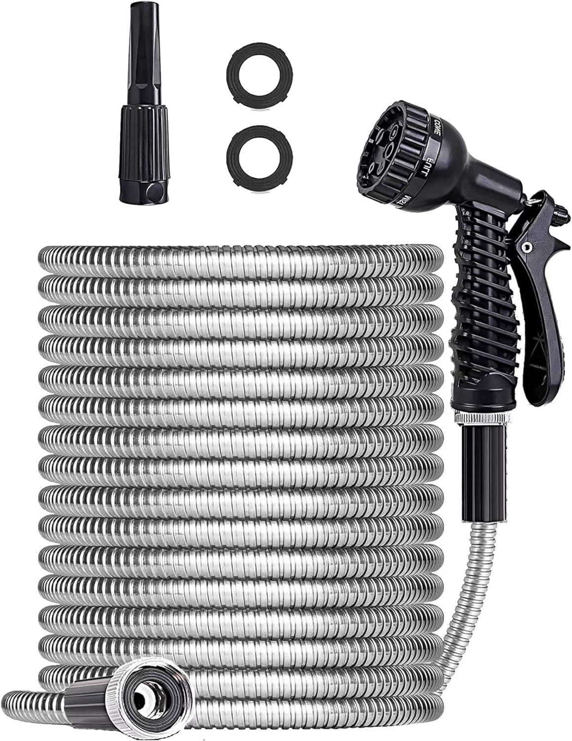 Metal Garden Hose 75FT, Stainless Water Hose with Adjustable Nozzle ...