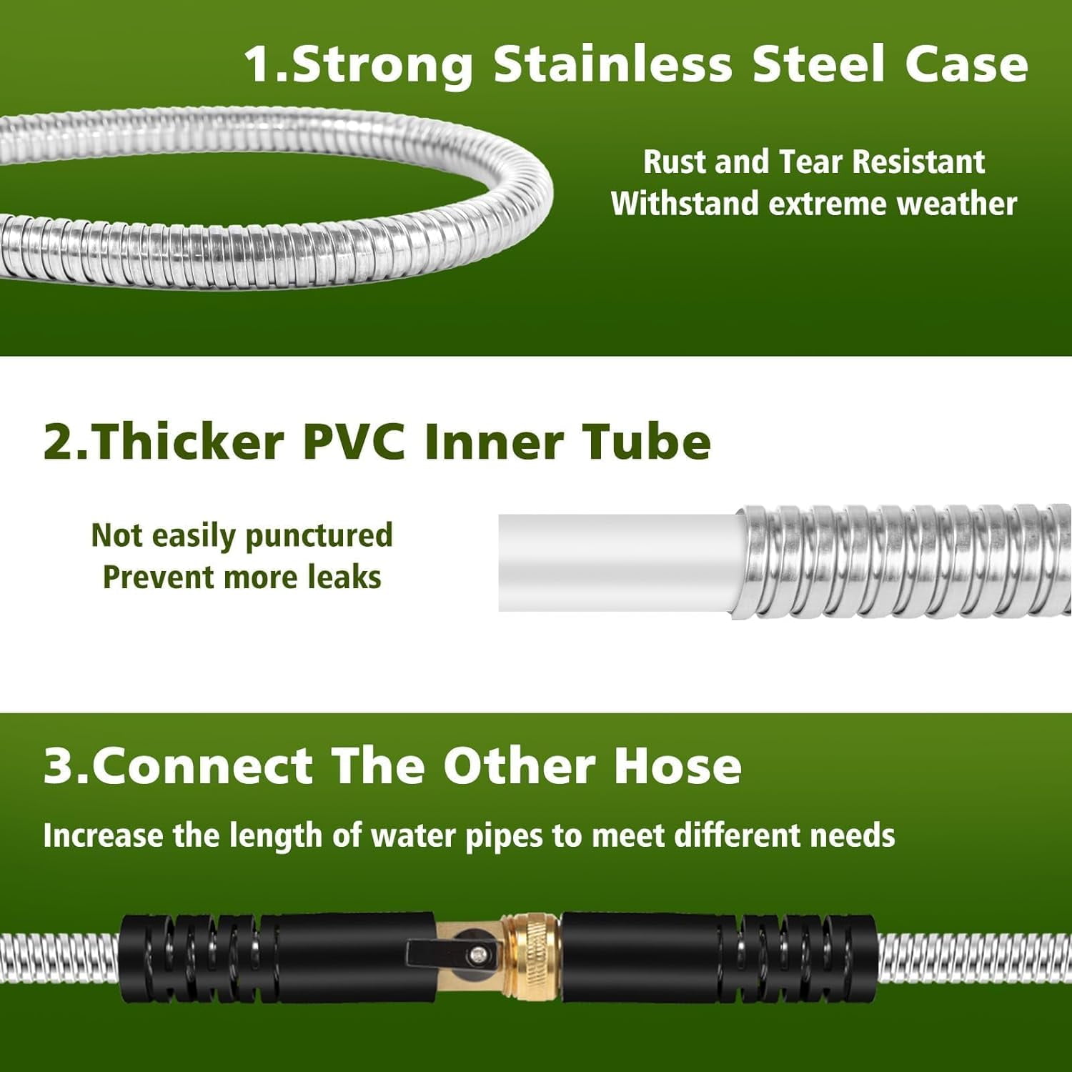Metal Garden Hose 75ft Stainless Steel Hose Heavy Duty Flexible Water ...