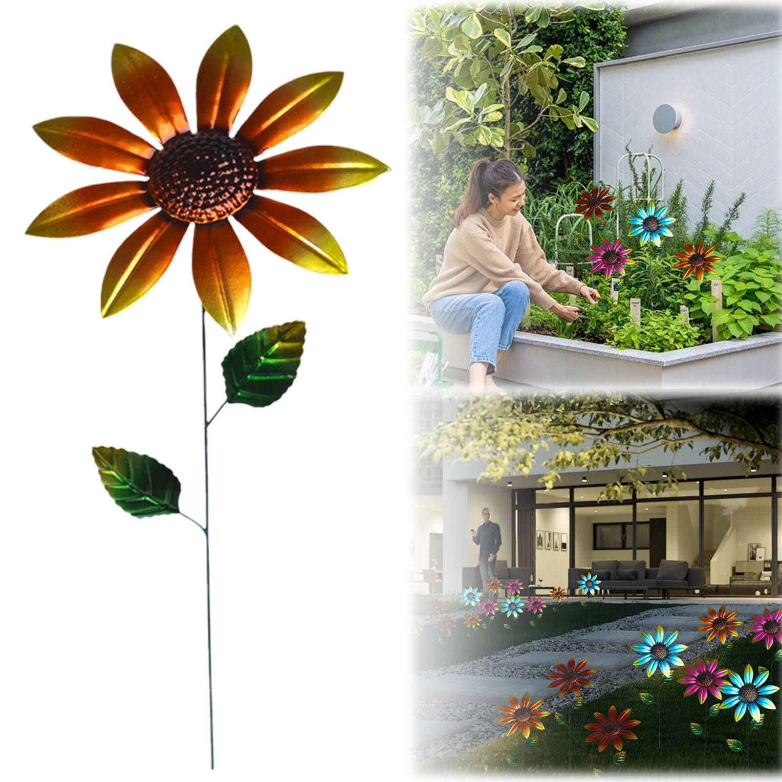 Metal Garden Stakes & Summer Decor Metal Flowers for Outside, Swaying ...