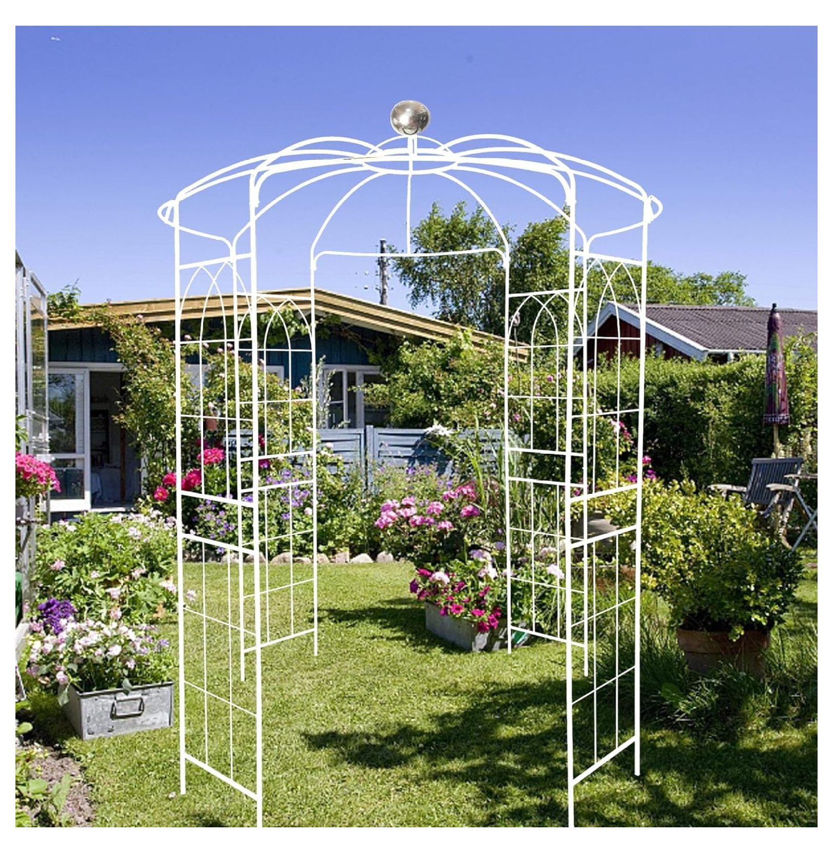 Metal Garden Trellis Arbor Arch Gazebo Birdcage Shape, White Pergola ...