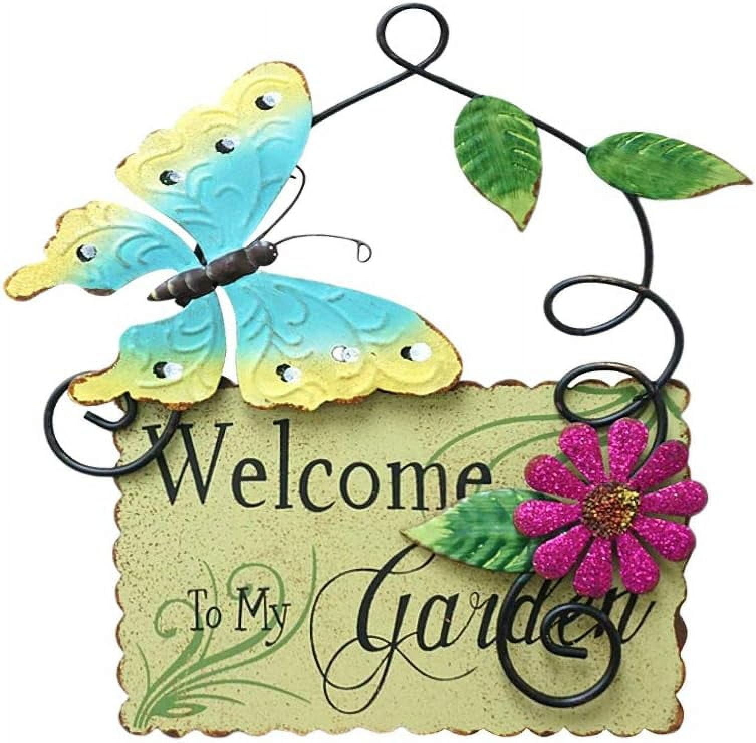 Metal Garden Welcome Sign with Butterfly Decor, Outdoor Hanging Welcome ...