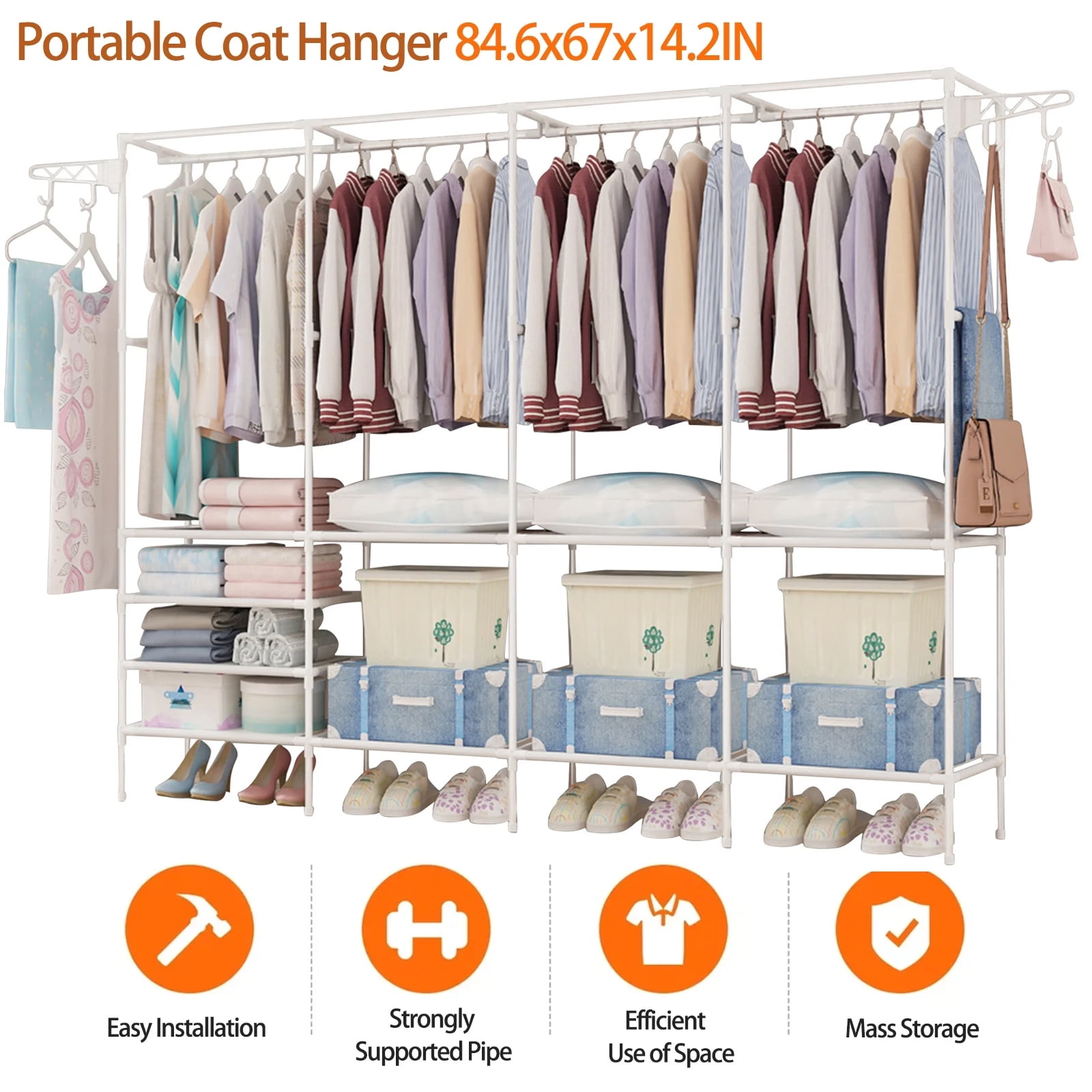 SAVALETOR Clothes Rack Heavy Duty Clothing Racks,84.6"Portable Wardrobe ...