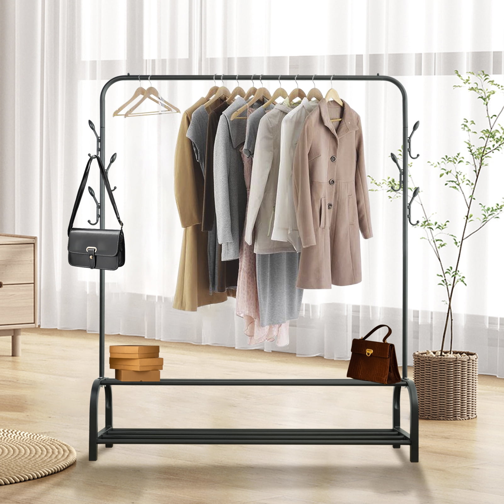 Metal Garment Rack Multi-Functional Double Layer Pole Clothing Rack for ...