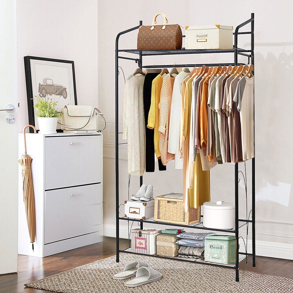 Metal Garment Rack Shelves Clothes Hanging Dry Rack for Boxes Shoes ...