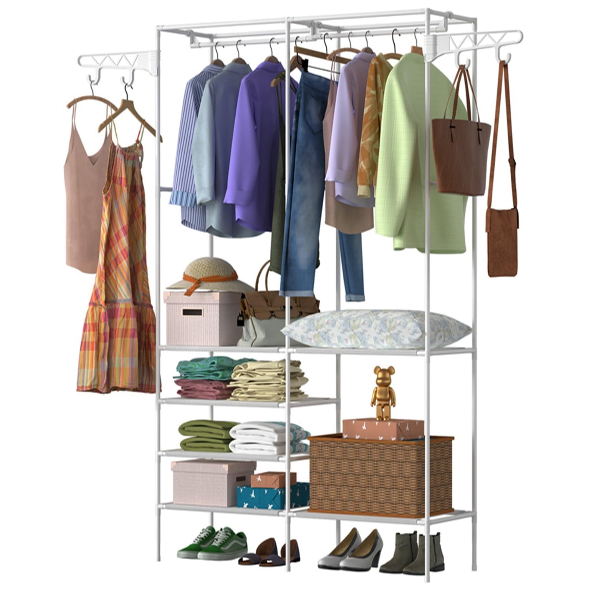 Metal Garment Rack Shoe Clothing Organizer Shelves Metal Clothing Rack ...