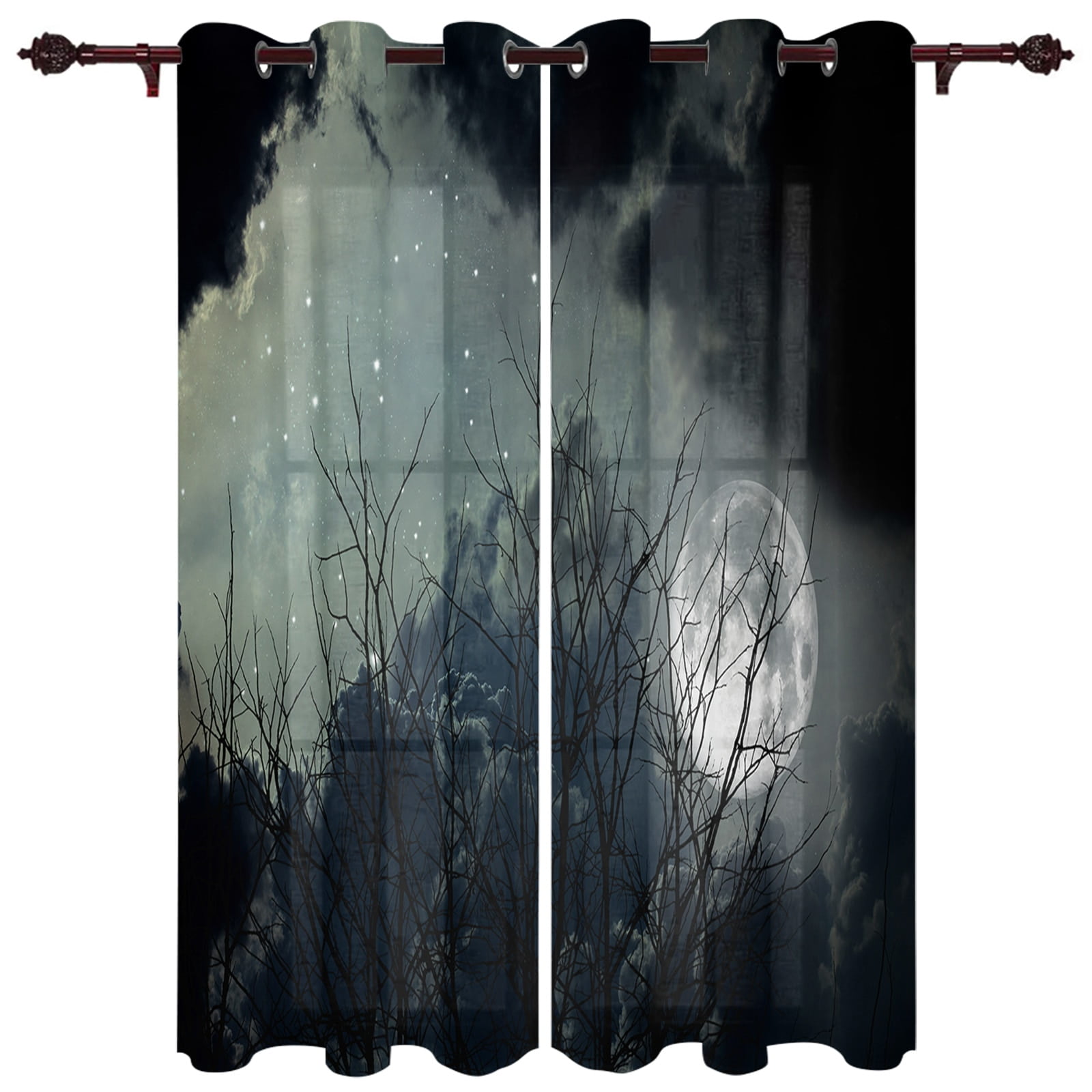 Metal Gate Horror Night Moon Window Curtains Home r Living Room ...
