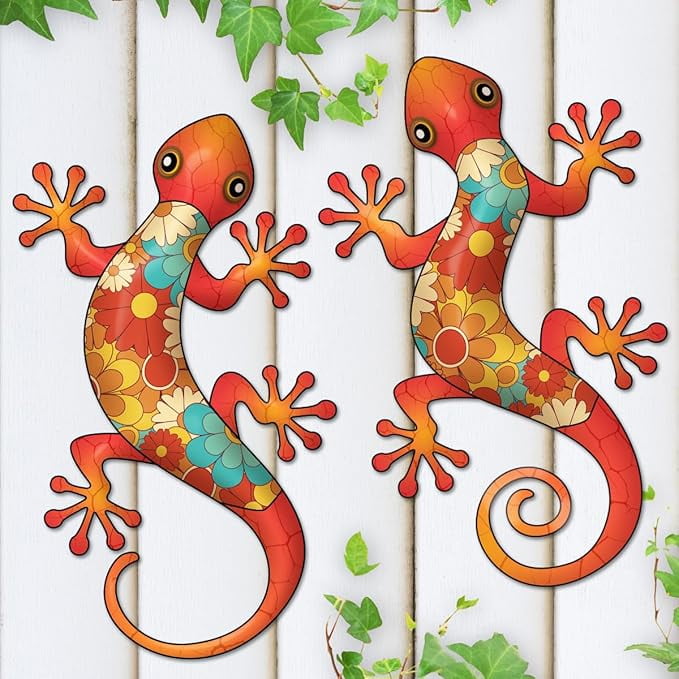 Metal Gecko Outdoor Decor -2 Pack 11.8 inch Metal Lizard Wall Hanging ...