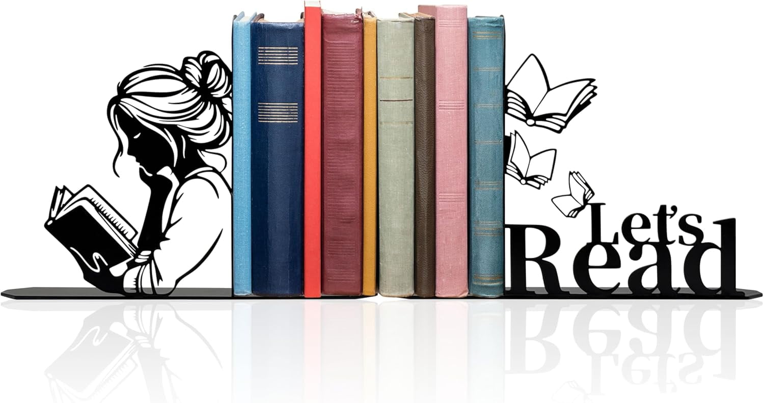 Metal Girl Reading Book Bookends，Lets Read Bookends for Shelves ...