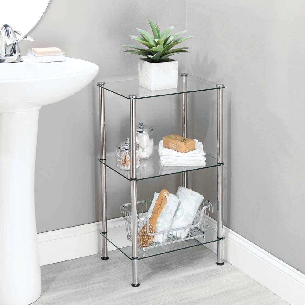 Metal/Glass 3-Tier Storage Tower, Narrow Shelving Display Unit, Open ...