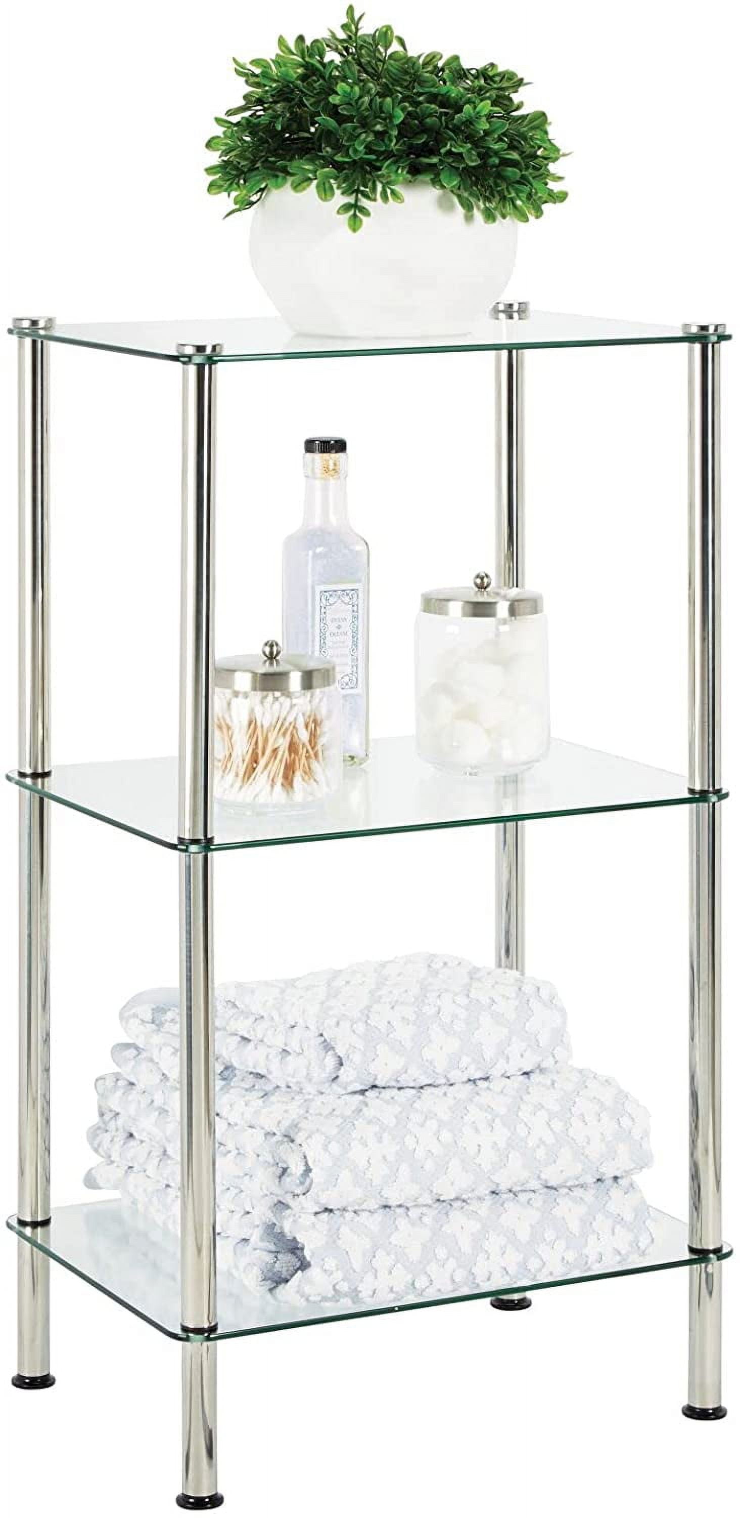 Metal/Glass 3-Tier Storage Tower, Narrow Shelving Display Unit, Open ...