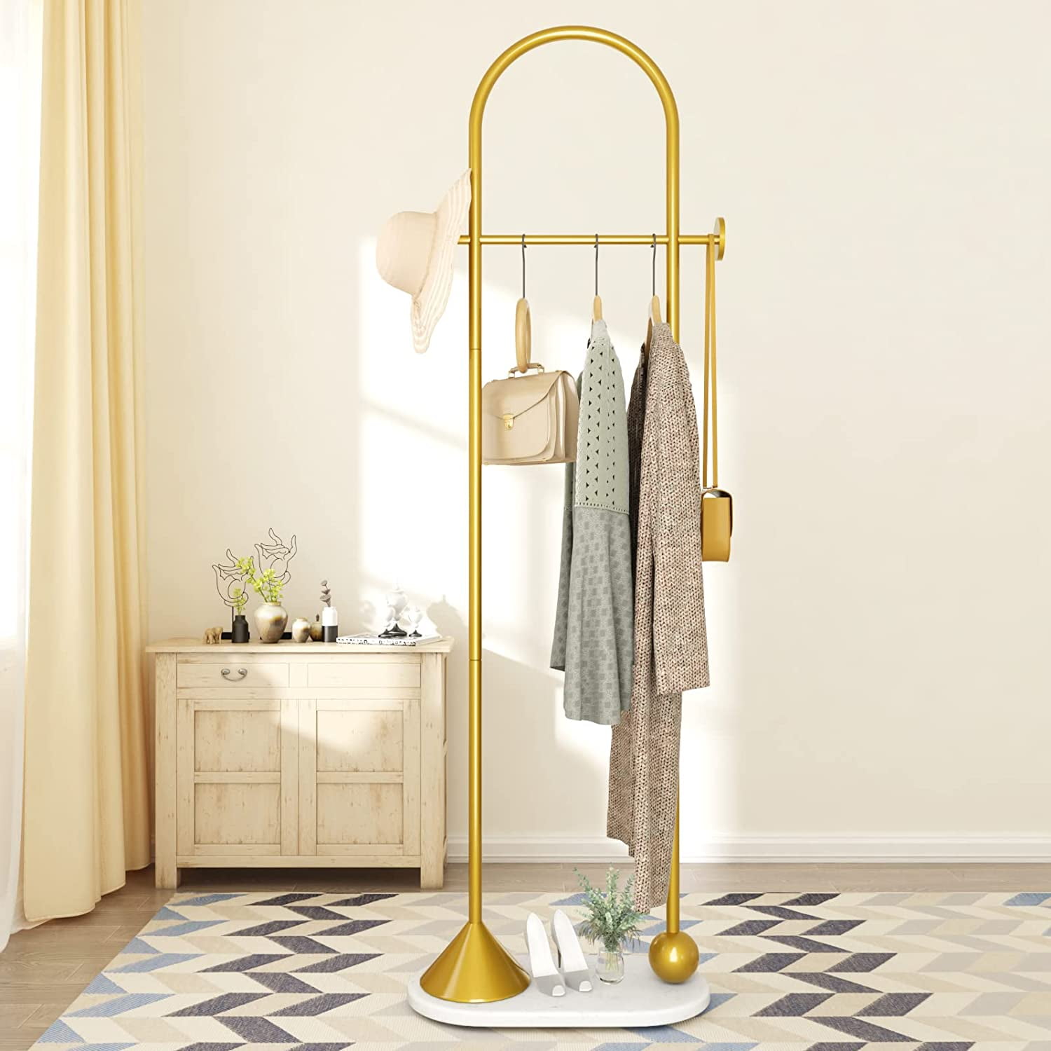 Metal Gold Coat Rack, Freestanding Entryway Stand, Hat Coat Hanger ...