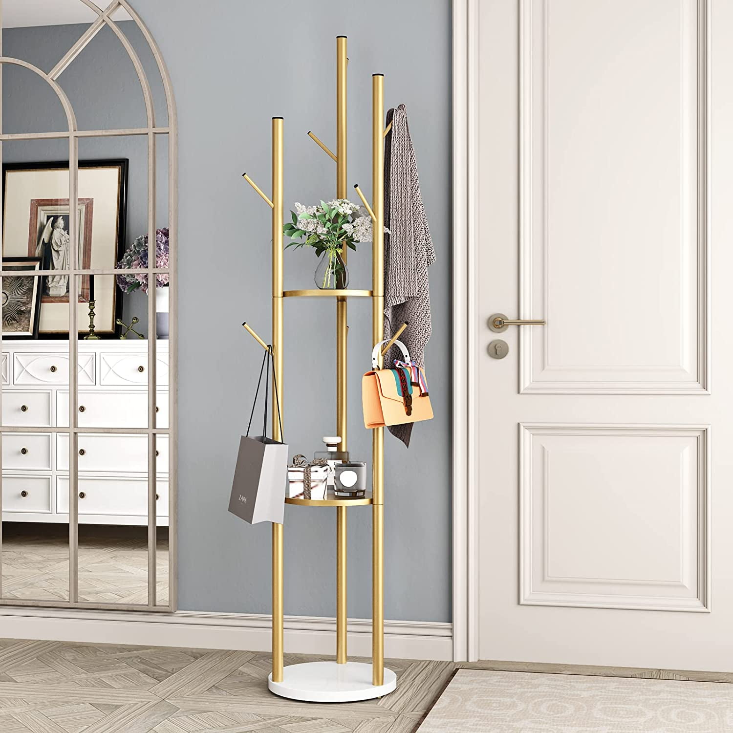 metal gold coat racks freestanding, coat hanger stand, hall tree rack ...