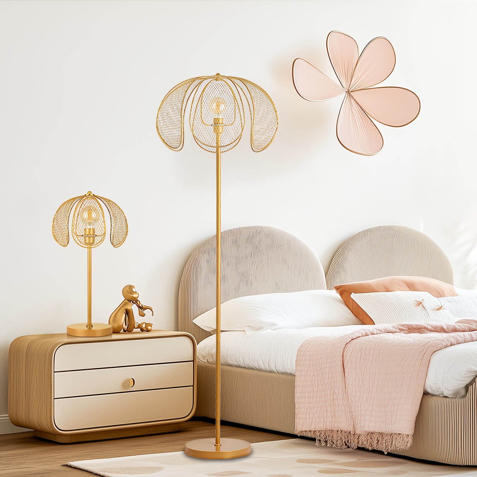 Metal Gold Lotus Petal Aesthetic Floral Lamp Set, Cute 20'' Small ...