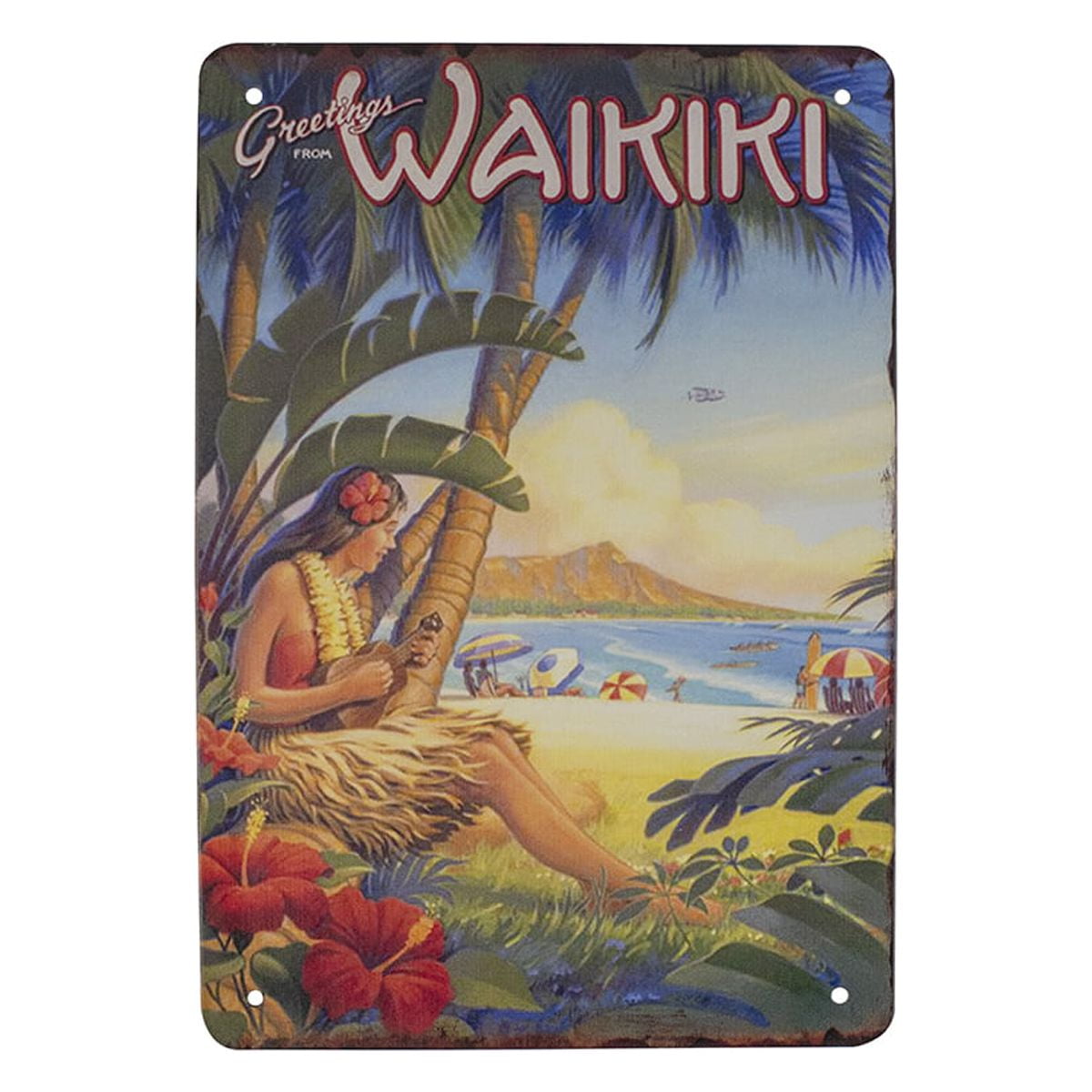 Metal Greetings from Waikiki Tin Wall Sign Retro Hawaiian Luau Party ...