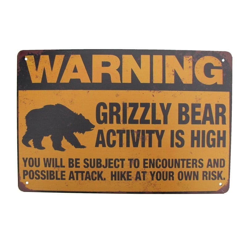 Metal Grizzly Bear Activity Warning Caution Wall Sign Outdoor Cabin ...