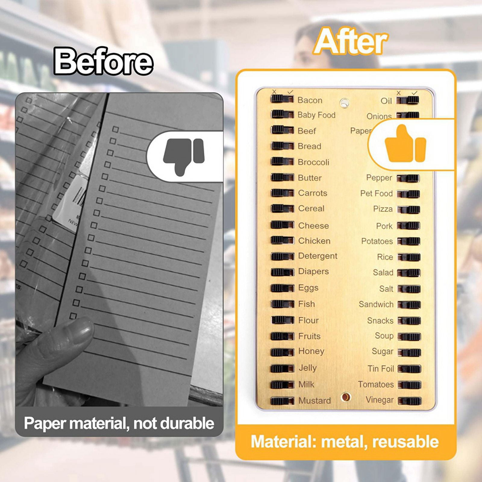 Metal Grocery List,Reusable Shopping List,Metal Sliding Shopping List ...