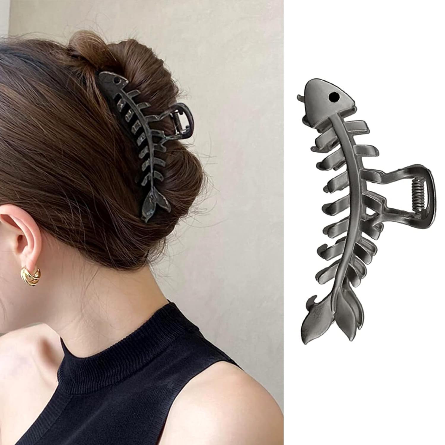 Metal Hair Claw Clips Black Fishbone Hair Clips for Thick Heavy Hair ...