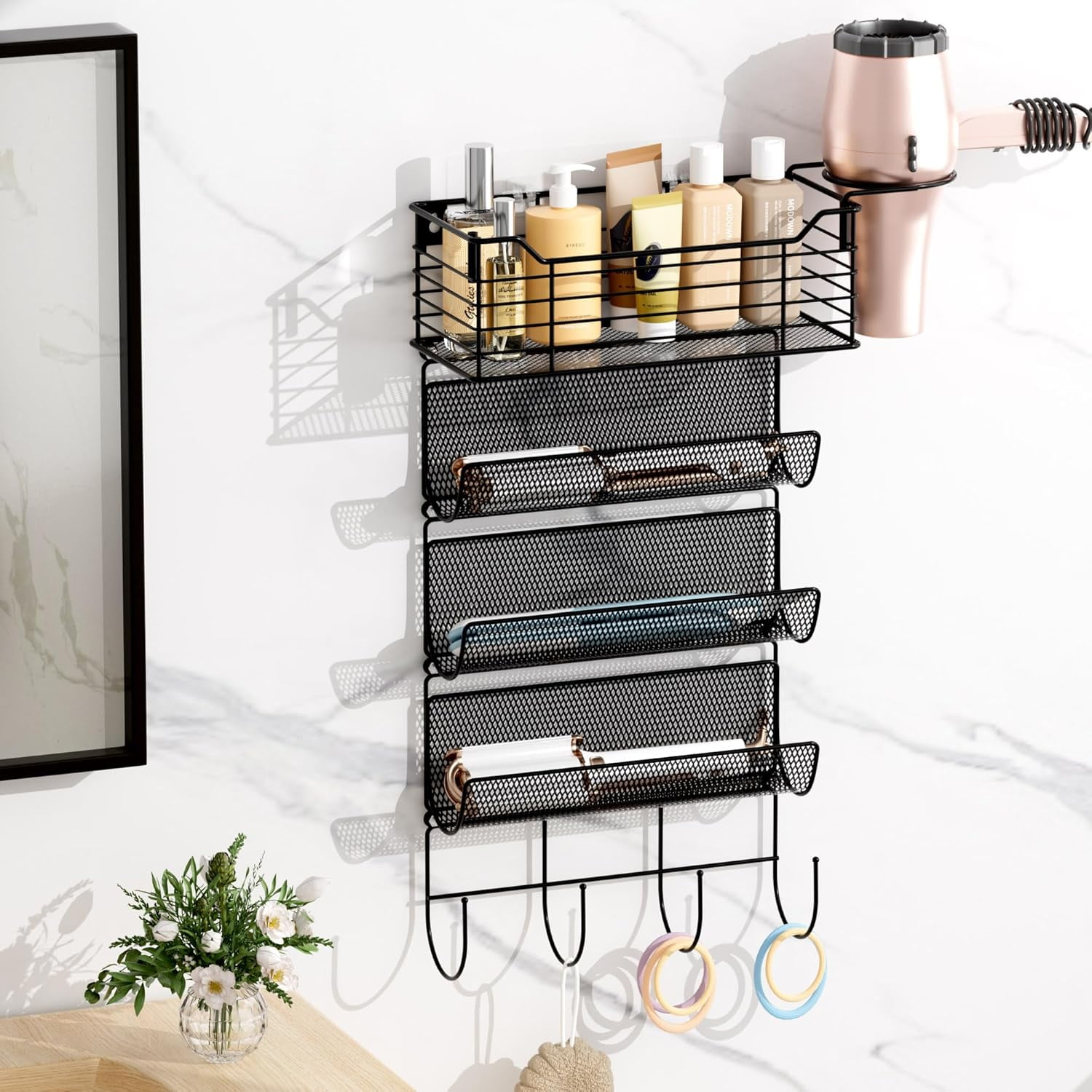 Metal Hair Tool Organizer Wall Mount, Hair Dryer Holder with 4 Tier ...