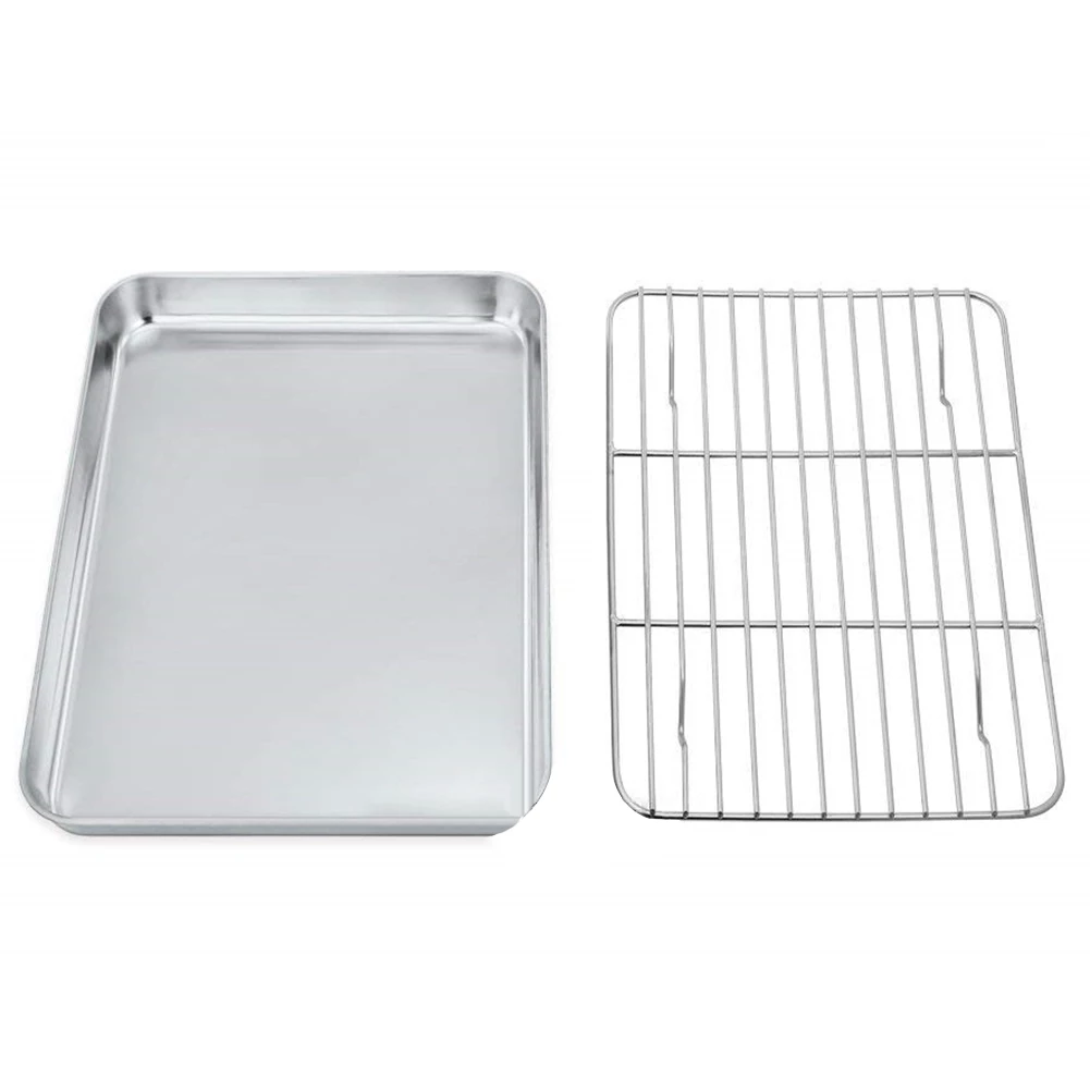 Yayun Nonstick Stainless Steel Oven Safe 12 x 9.5 inch Half Sheet Baking Pan and Cooling Rack ...