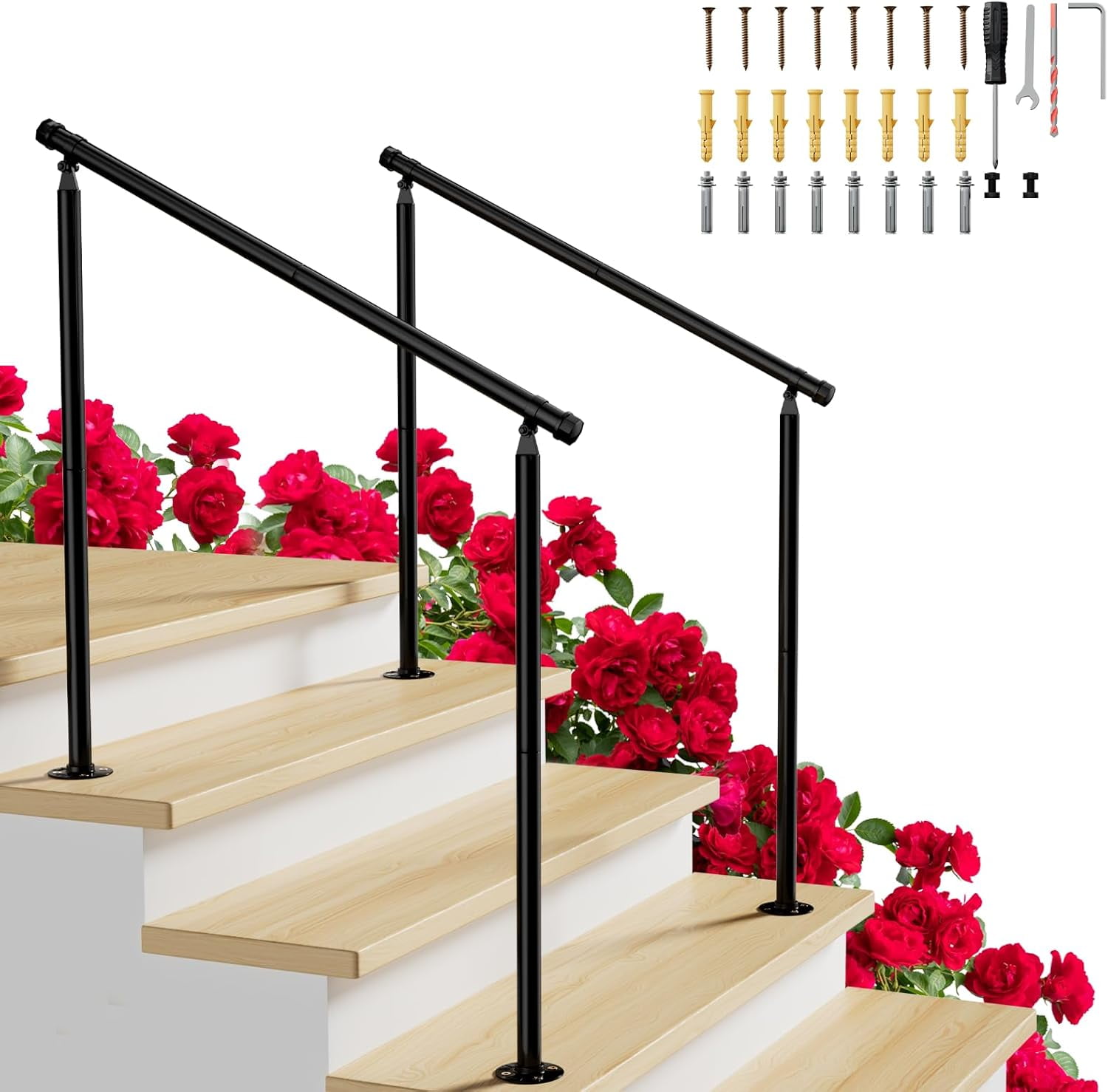 Metal Handrails for Outdoor Steps Black Iron Deck Railing Kit Porch ...