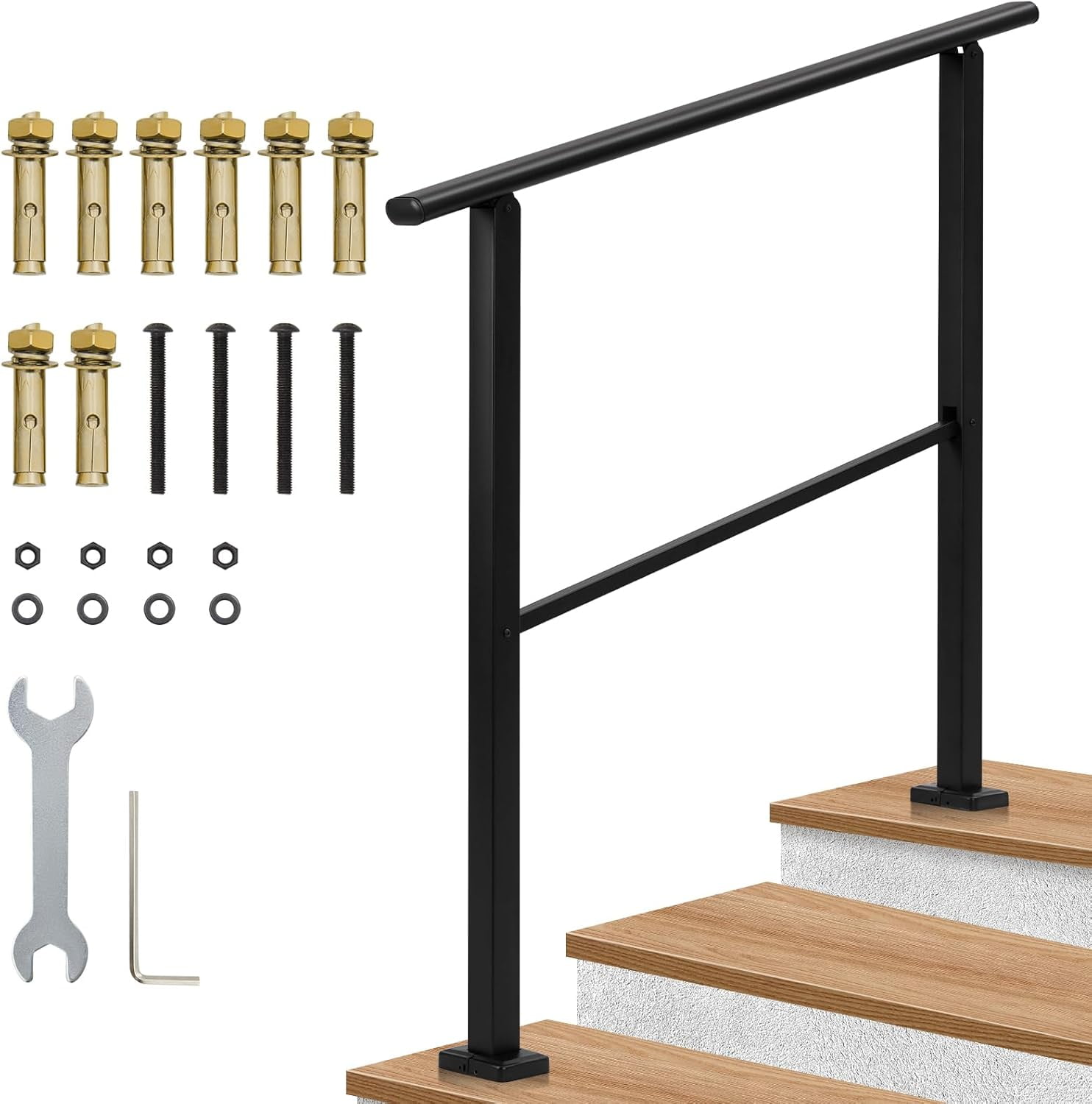 Metal Handrails for Outside,Steps Handrails for Stairs Fits 1-5 Step ...