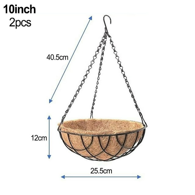 Metal Hanging Baskets with Coco Coir Liner Hanger Holder Plant Flower ...