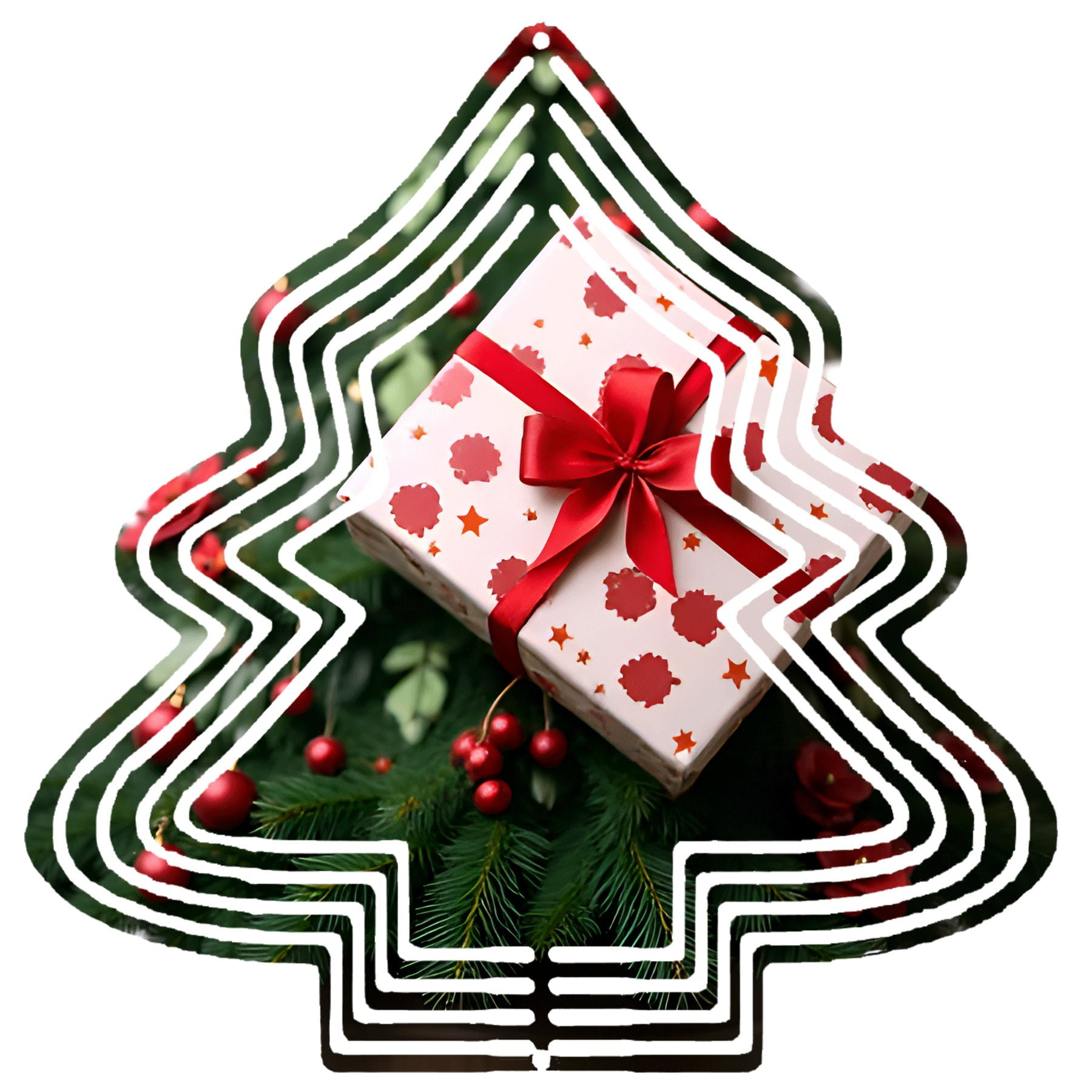 Metal Hanging Christmas Tree Wind Decorations - Festive Garden Spinners ...