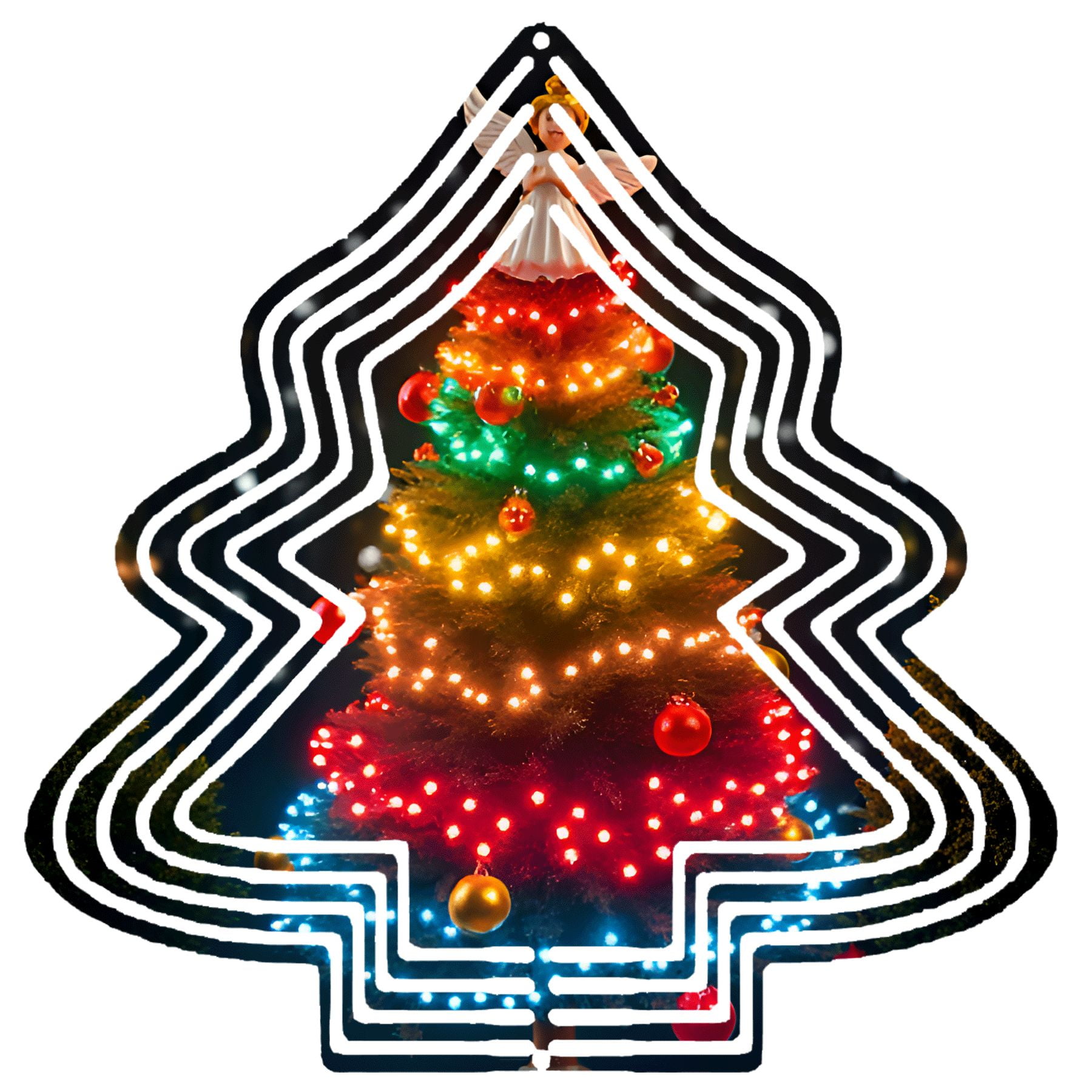 Metal Hanging Christmas Tree Wind Spinner - Colorful Lights Design ...