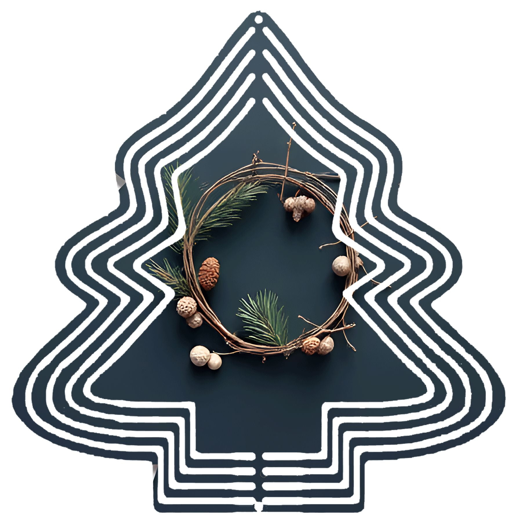Metal Hanging Christmas Tree Wind Spinner - Minimalist Design with Pine ...