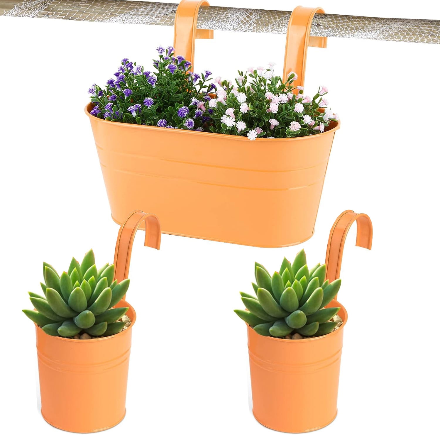 Large Metal Hanging Flower Pots with Removable Hooks, Drainage & Double ...