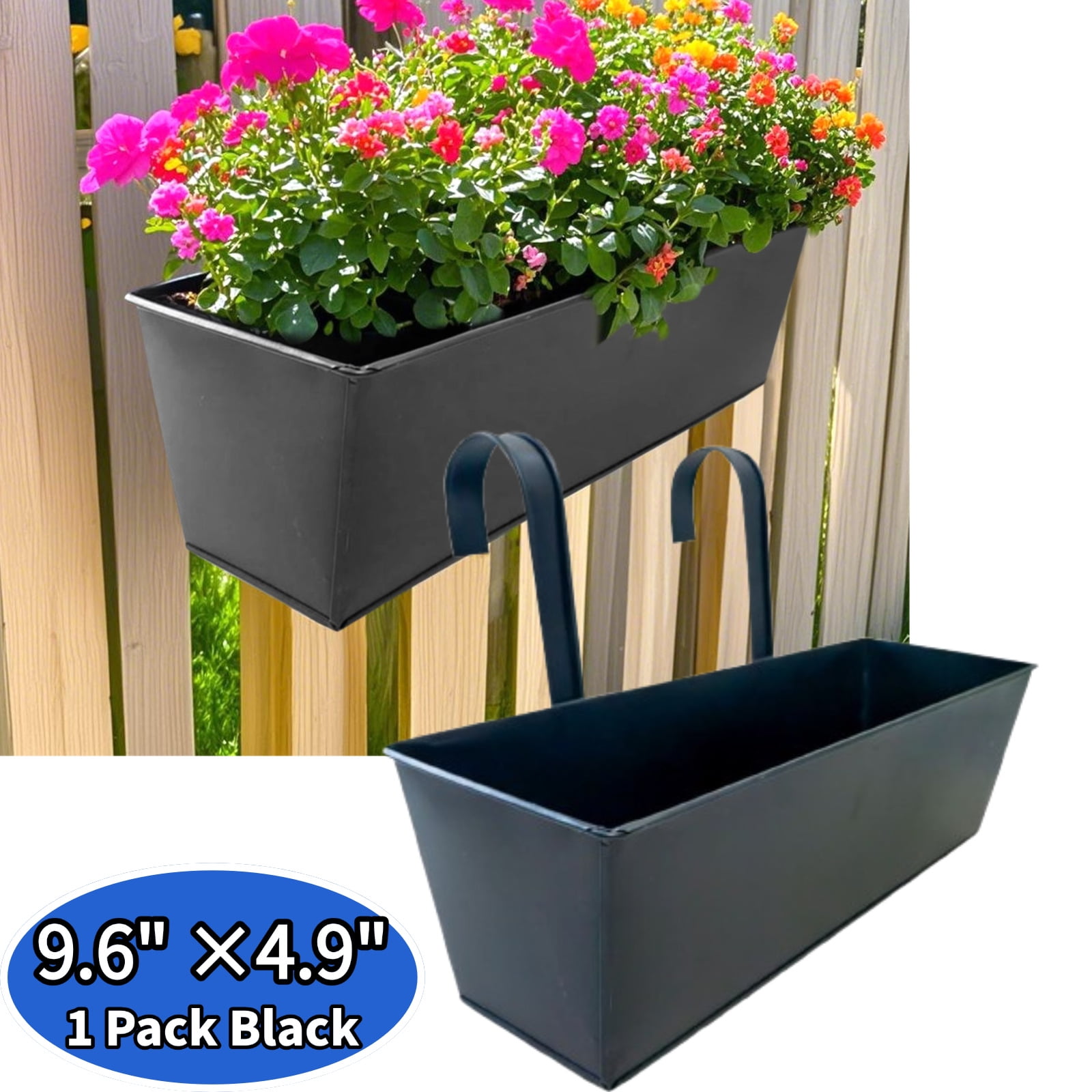 Metal Hanging Flower Pots for Railing Fence Outdoor Planter 9.6"×4.9 ...