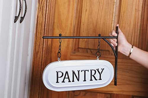 Metal Hanging Pantry Sign , White Enamelware Iron 2-Sided Rustic ...