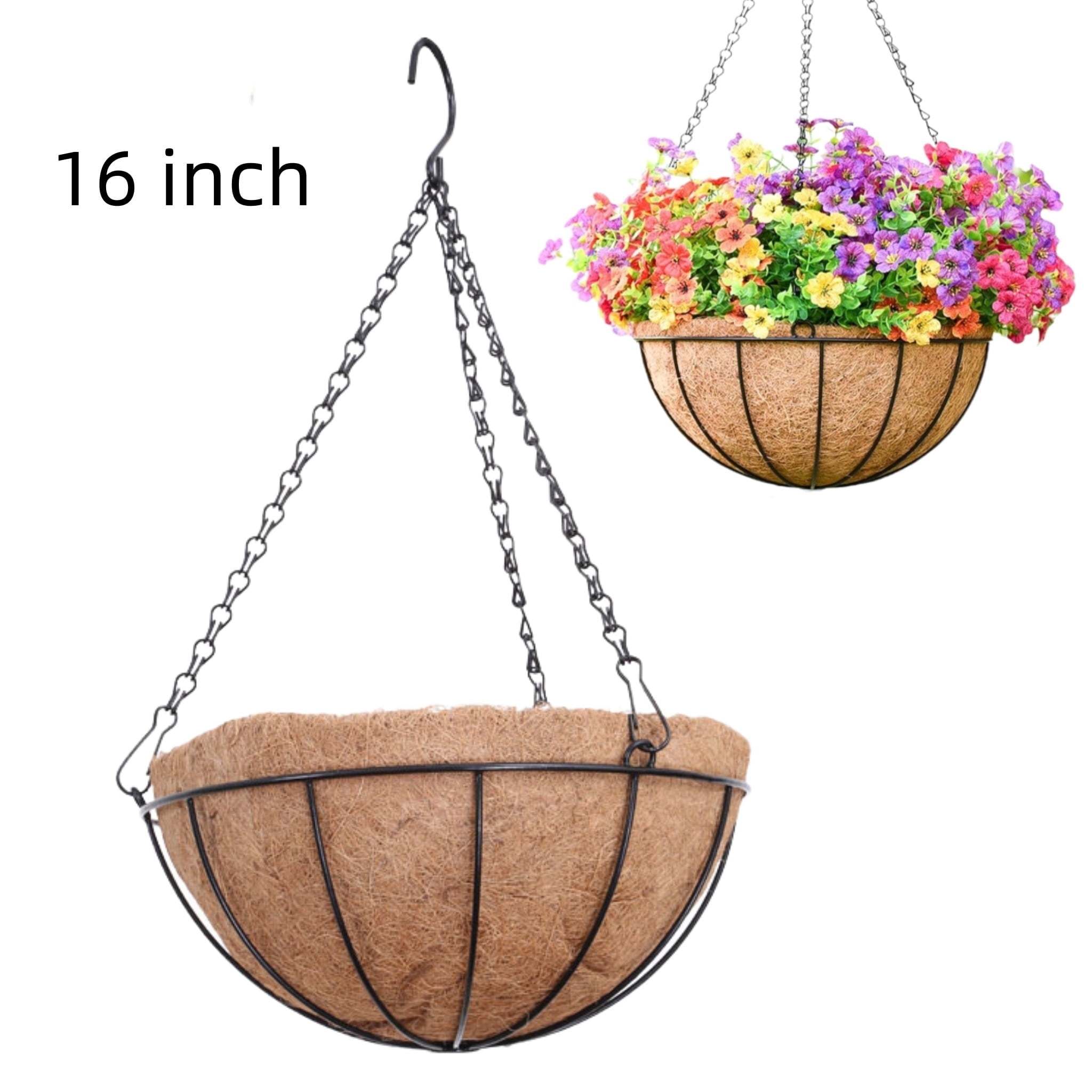 Metal Hanging Planter Basket with Coco Coir Liner Outdoor,16 Inch Chain ...