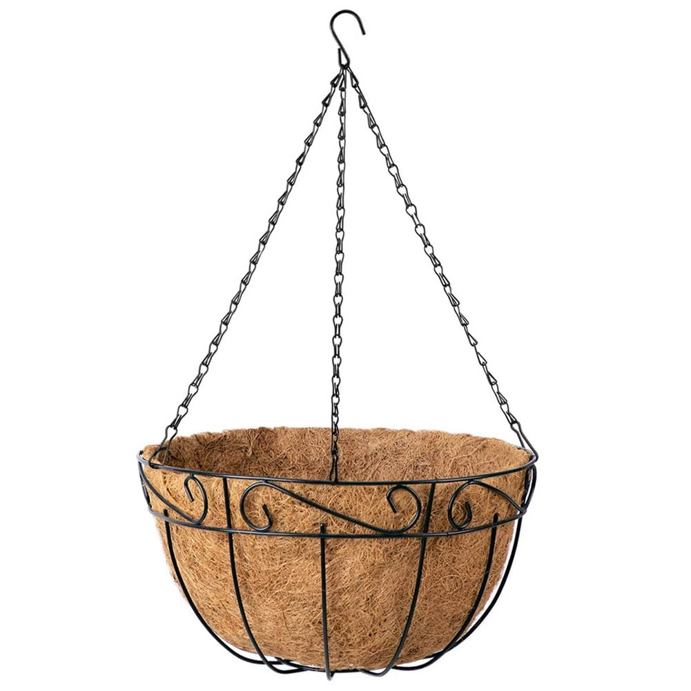 Metal Hanging Planter Basket with Coco Coir Liner Round Wire Plant ...