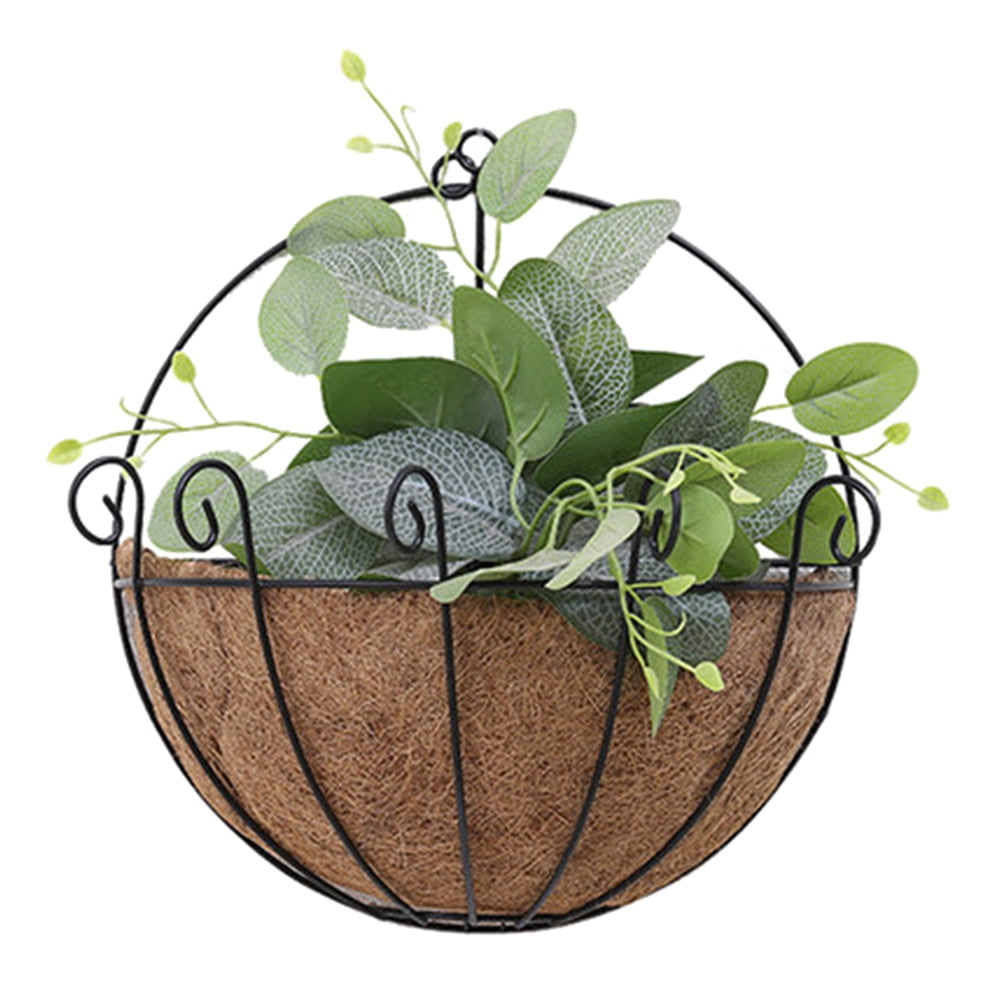 Metal Hanging Planters Basket with Coco Coir, Half Round Plant Flower Wall Holder With Extra ...