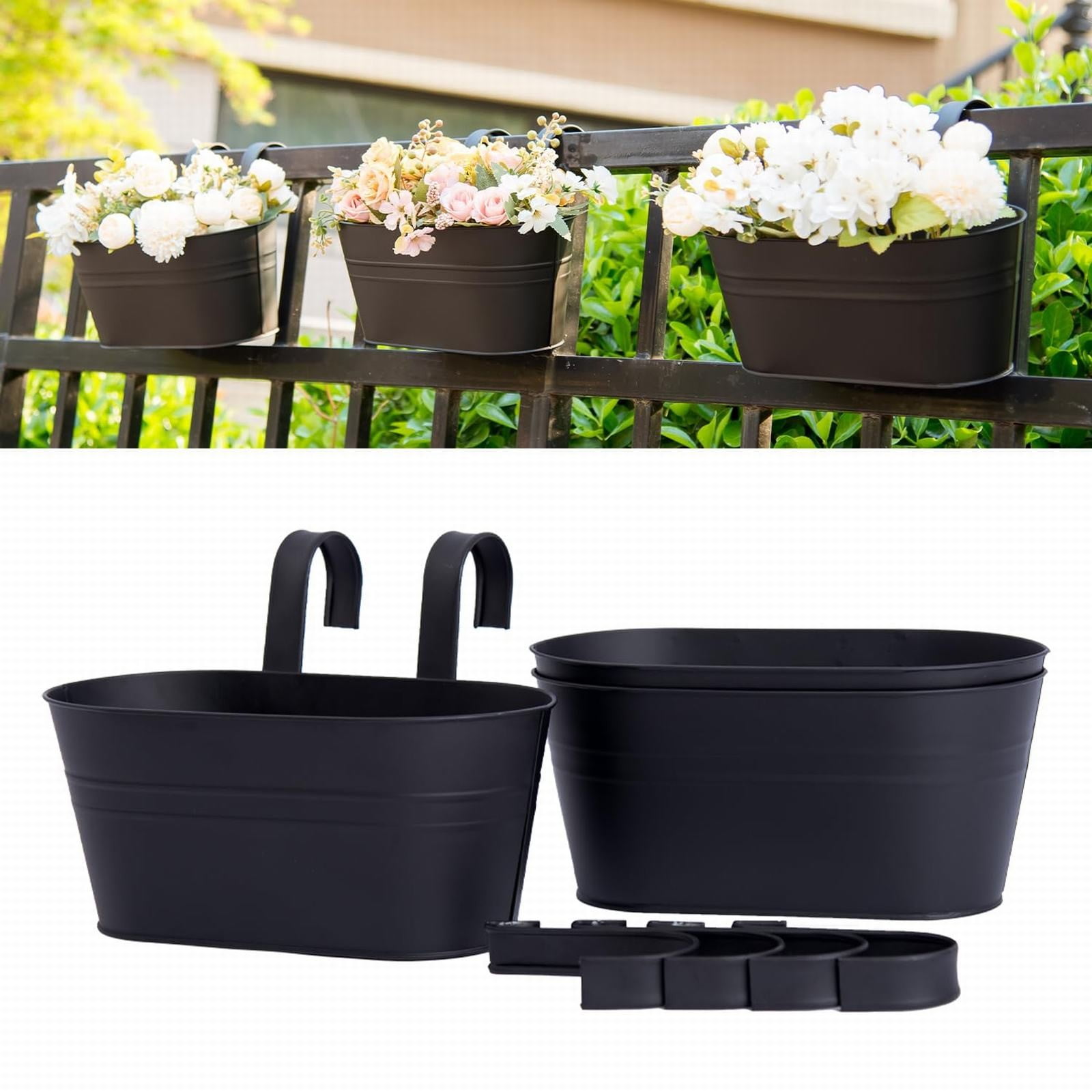Metal Hanging Planters for Outdoor Plants Flower Pots Railing Planter ...