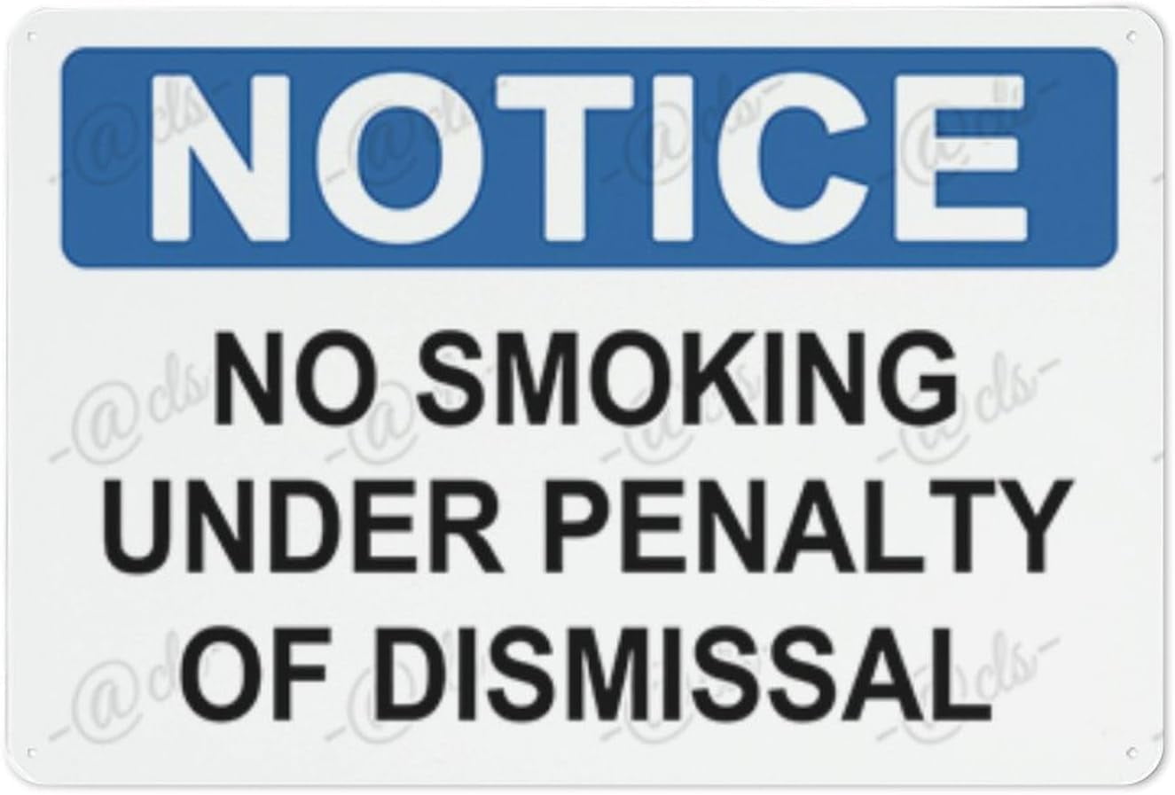 Metal Hanging Plate Horizontal NO SMOKING UNDER PENALTY OF DISMISSAL ...