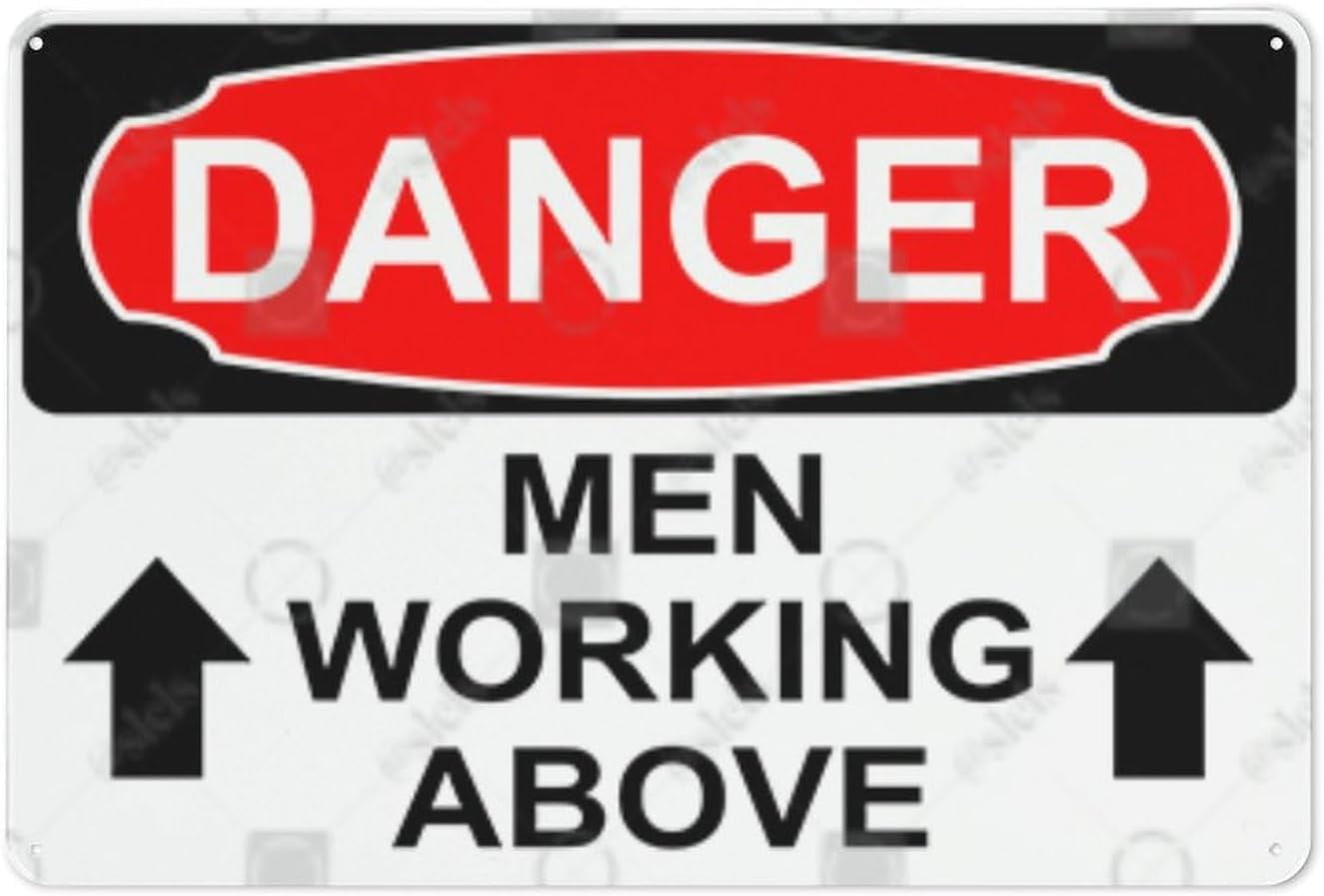 Metal Hanging Plate Horizontal Sign MEN WORKING ABOVE ARROWS UP, Rust ...