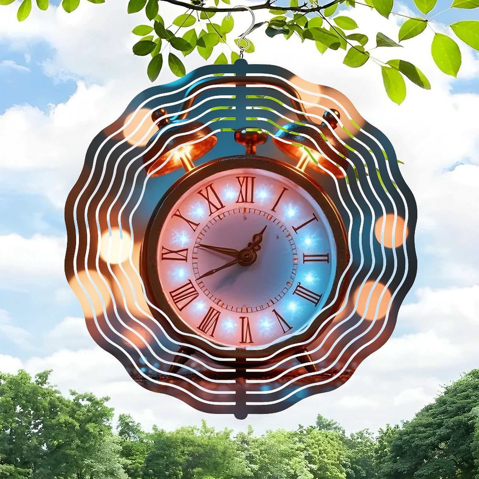 Metal Hanging Wind Spinner with Artistic Clock Design Roman Numerals ...
