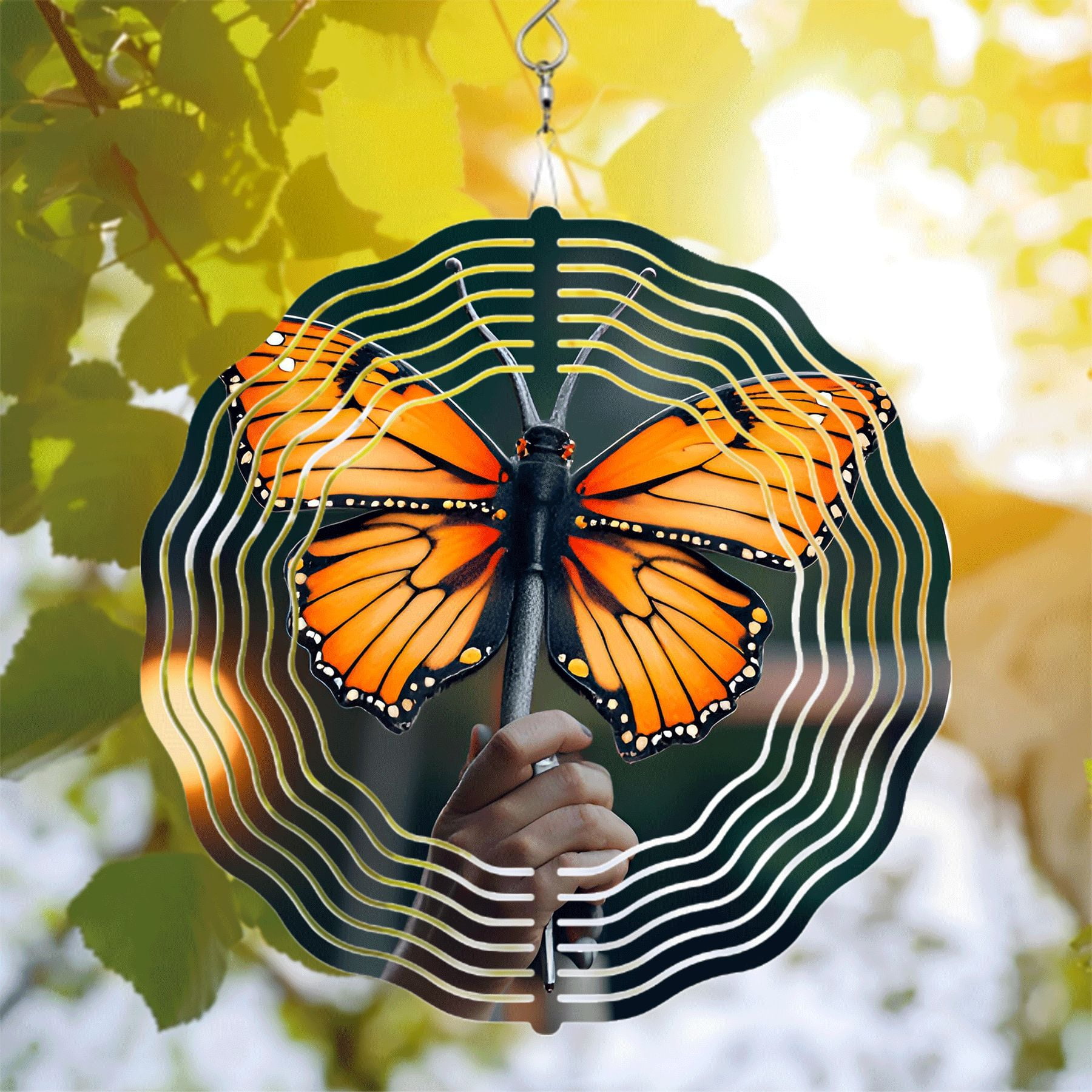 Metal Hanging Wind Spinner with Butterfly Design - Intricate Orange ...