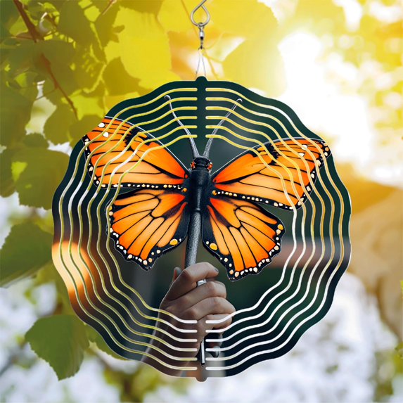 Metal Hanging Wind Spinner with Butterfly Design - Intricate Orange ...