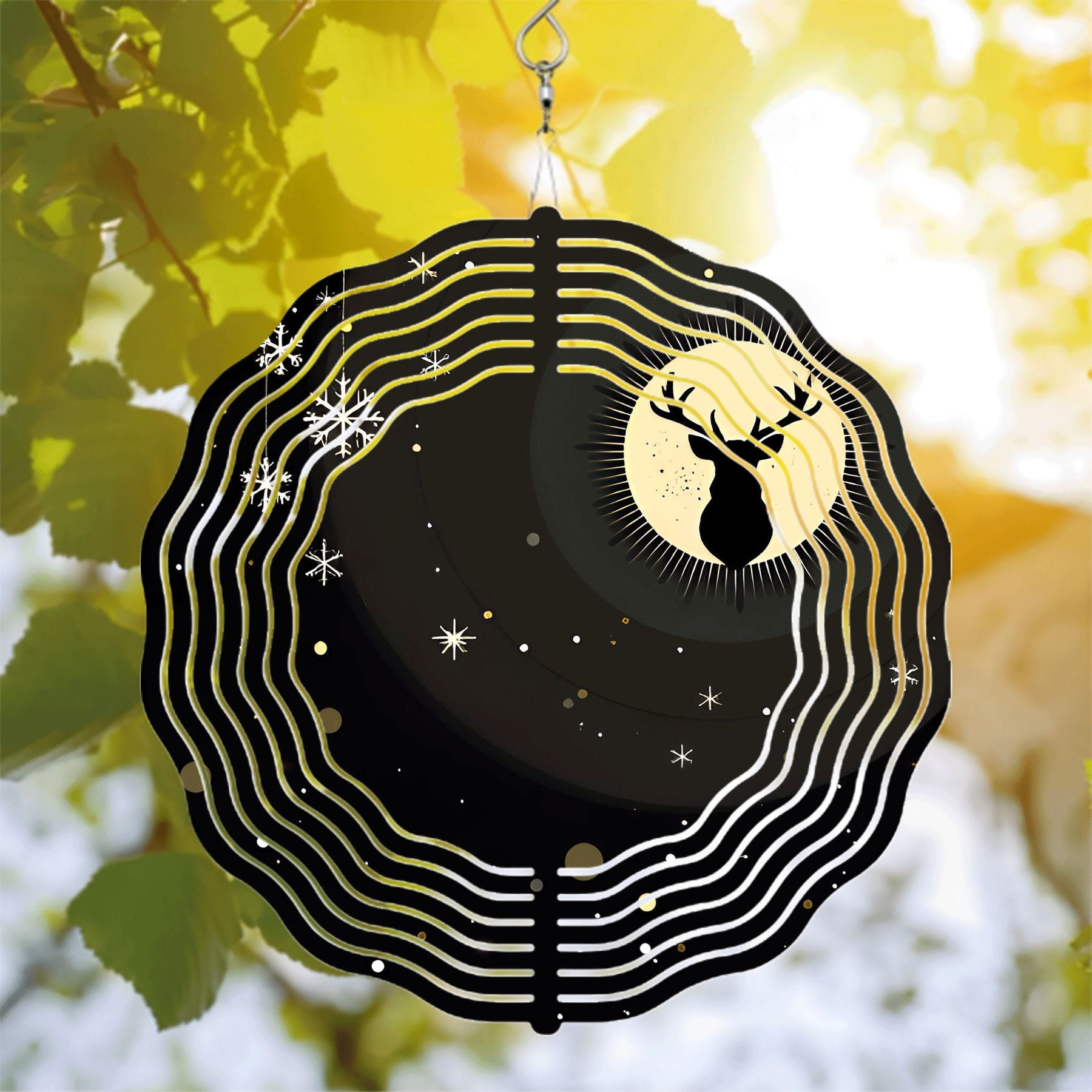 Metal Hanging Wind Spinner with Concentric Wave Design Reindeer ...