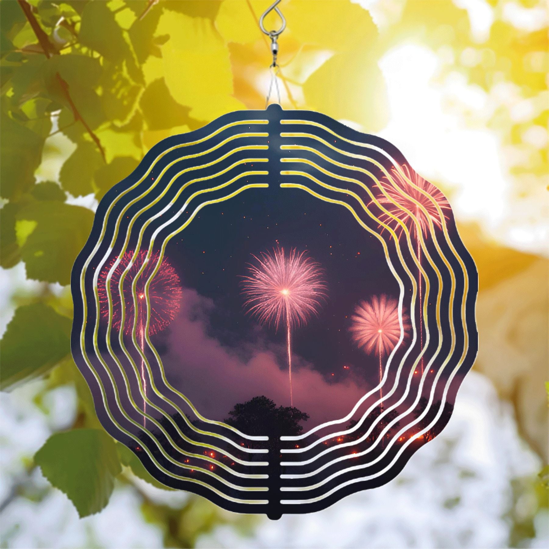 Metal Hanging Wind Spinner with Concentric Wave Patterns - Vibrant ...
