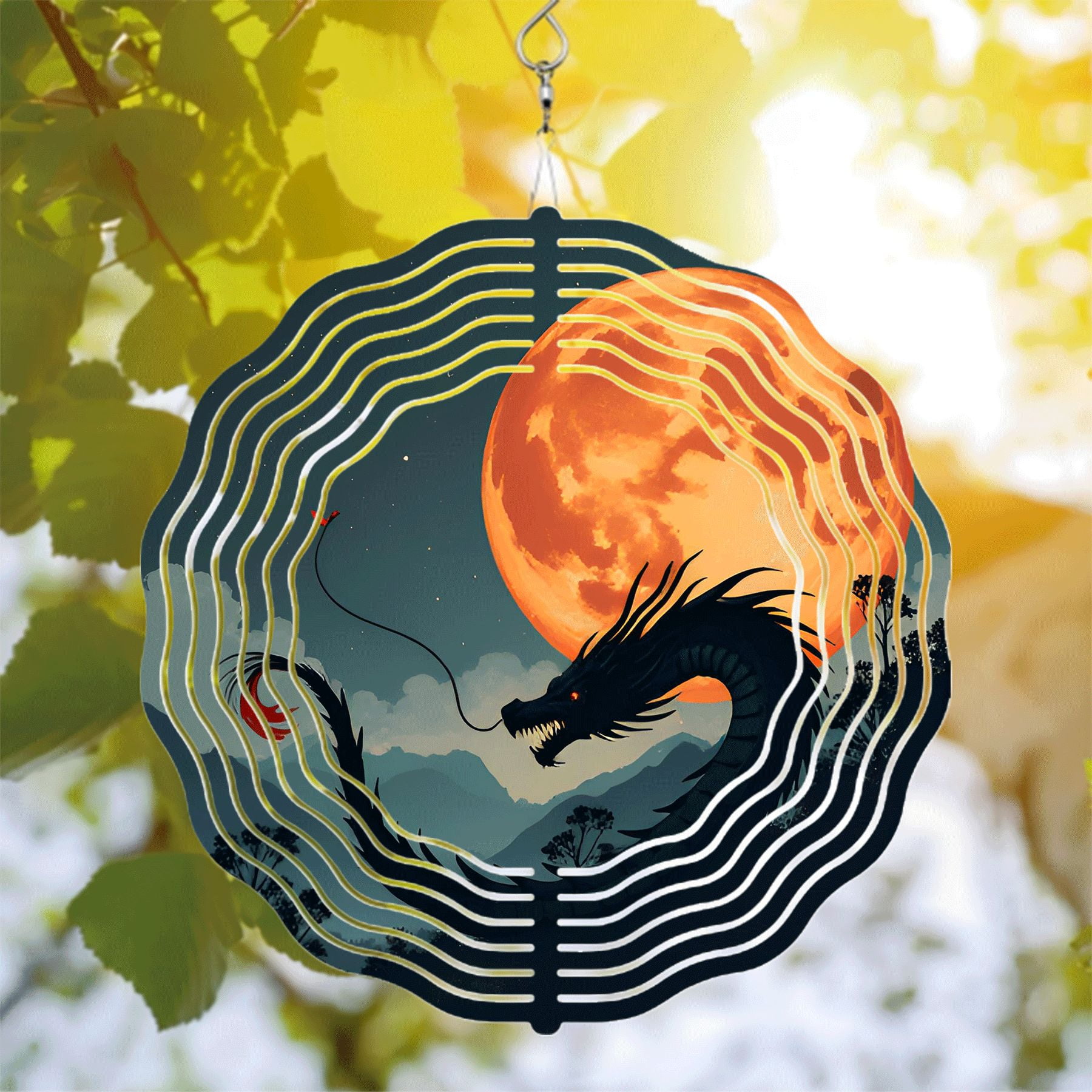 Metal Hanging Wind Spinner with Dragon Design - Glowing Eyes Teeth ...